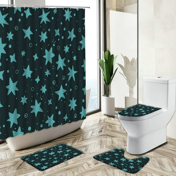 Cartoon Star Star Shower Curtains Child Bathroom Set Blue White Black ...