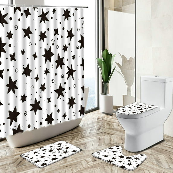 Cartoon Star Star Shower Curtains Child Bathroom Set Blue White Black ...