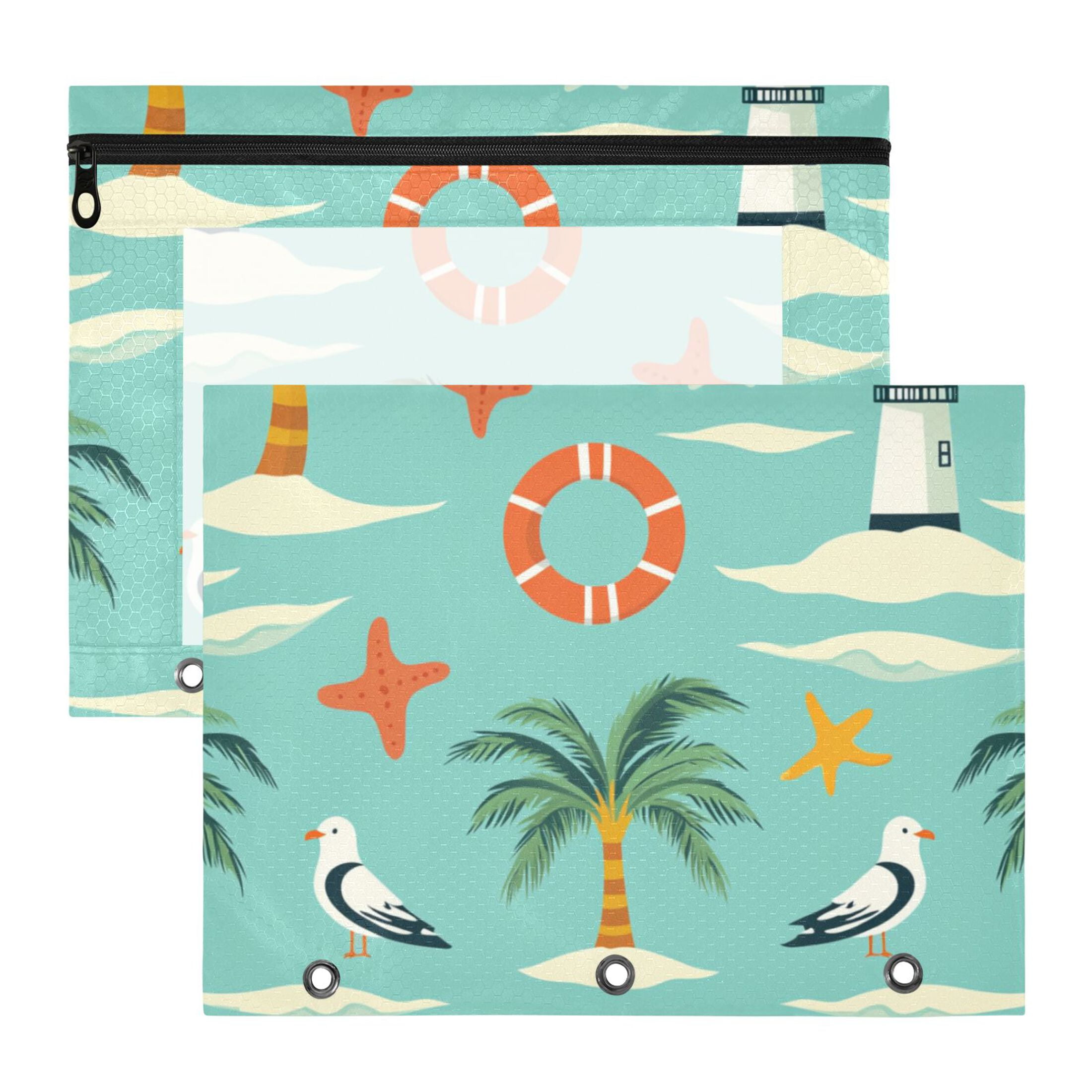 Cartoon Starfishes Seagulls Lighthouse Trees 3-Ring Binder Pouches A4 ...