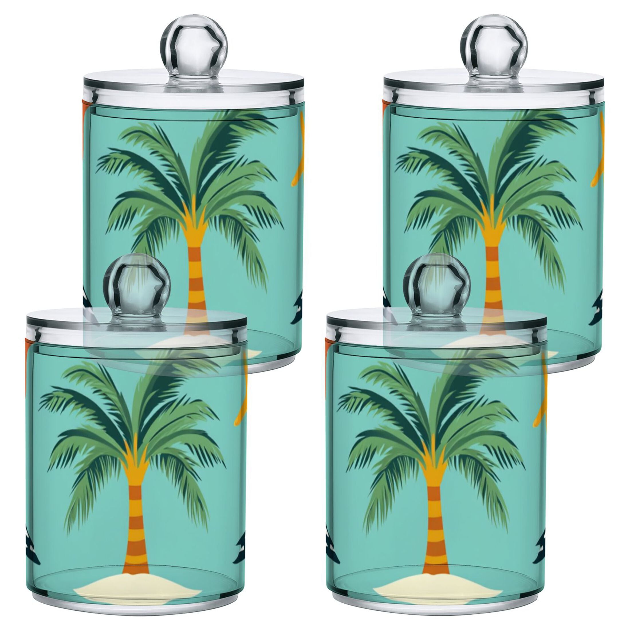 Cartoon Starfishes Seagulls Lighthouse Trees Translucent Plastic Cans ...