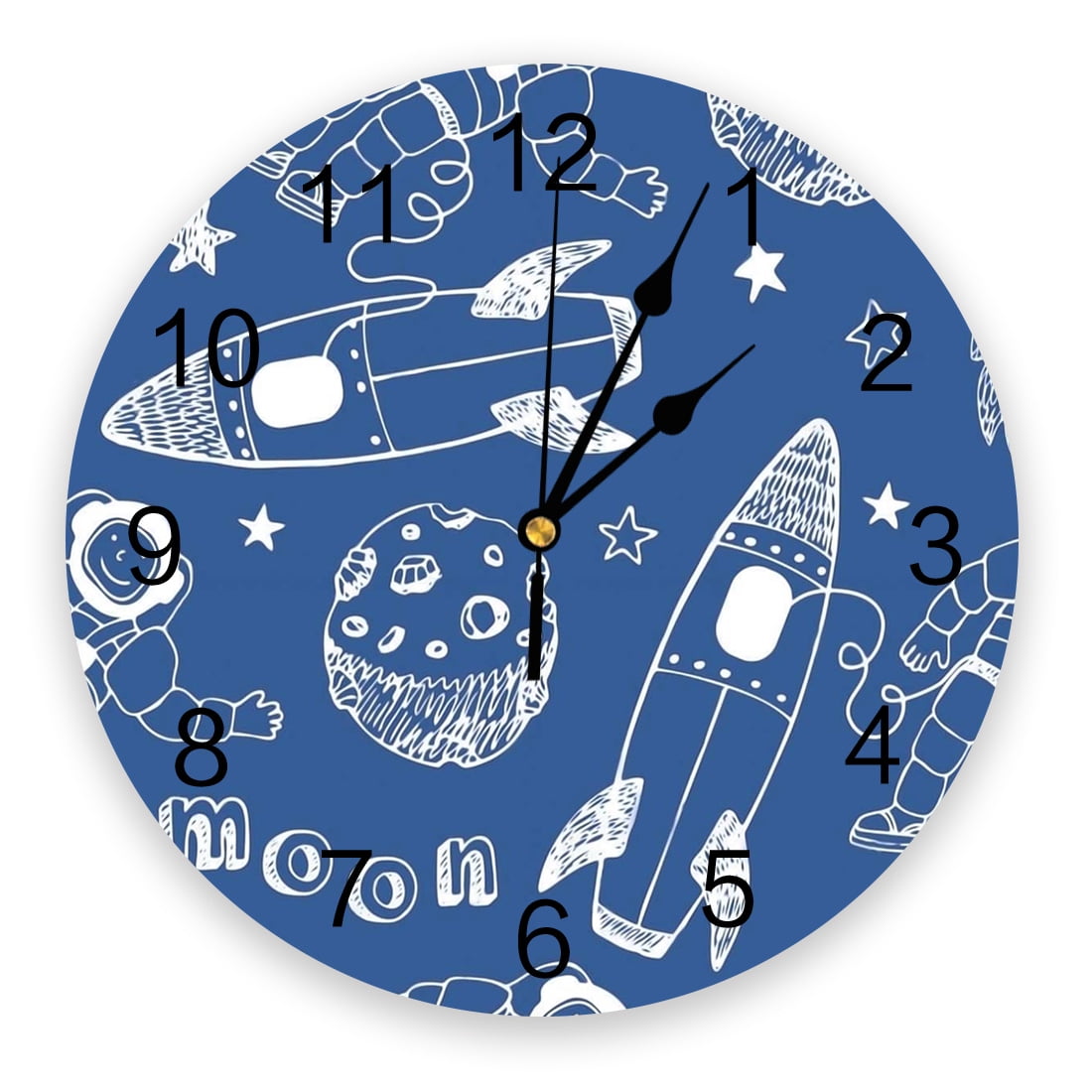 Cartoon Stars Rocket Moon Astronaut Wall Clock For Home ration Living ...