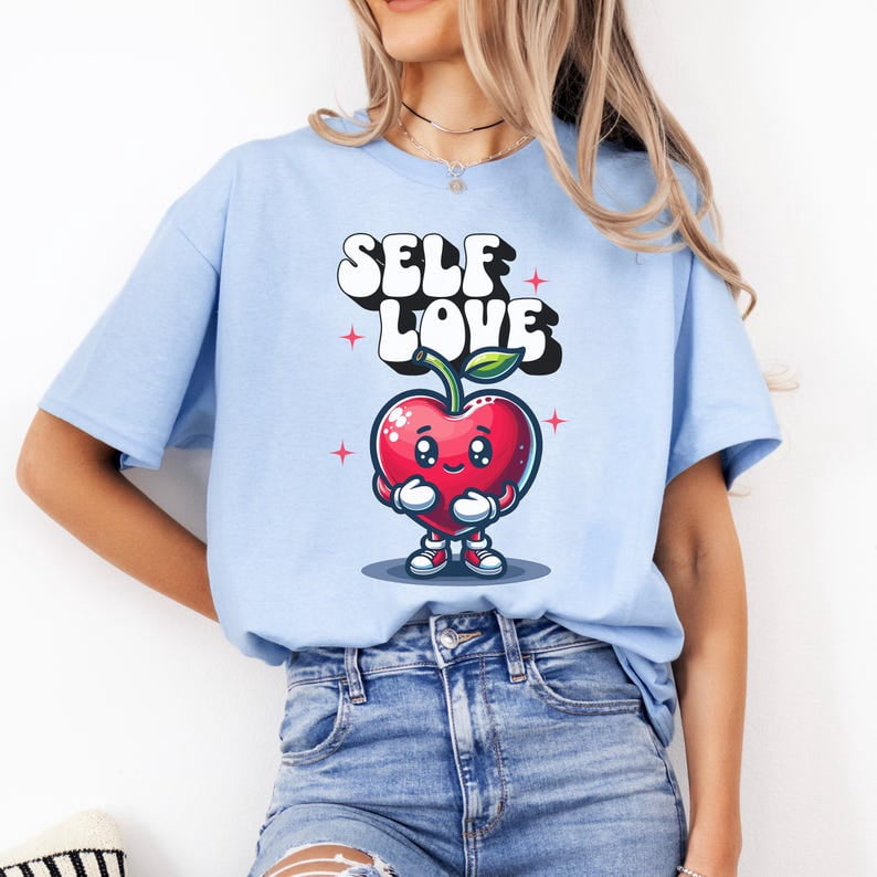 Cartoon Statement T-Shirt, Playful Heart Cherry Design, Cute Positive ...