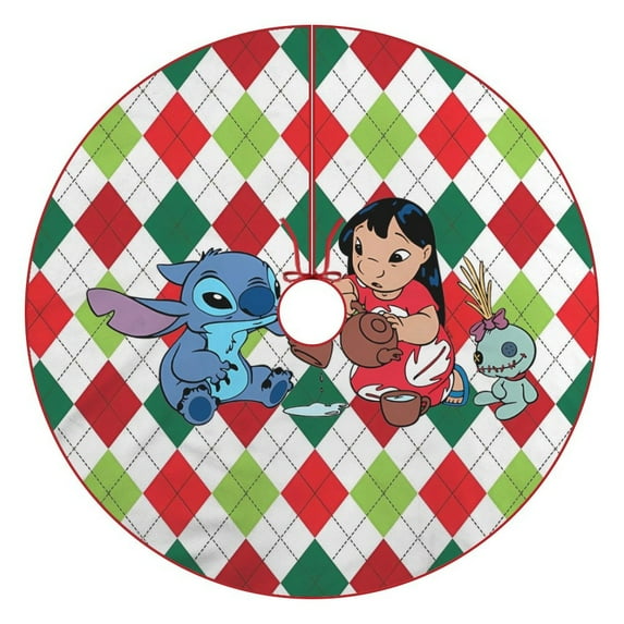Cartoon_Sti/tch Christmas Tree Skirt 48"x48" Christmas Joy Party Decoration OrnamentIndoor ...