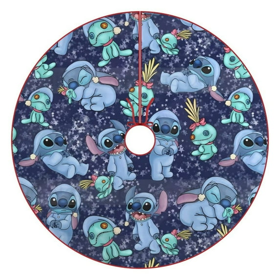 Cartoon_Stit'ch Christmas Tree Skirt 48"x48" Christmas Joy Party Decoration OrnamentIndoor ...