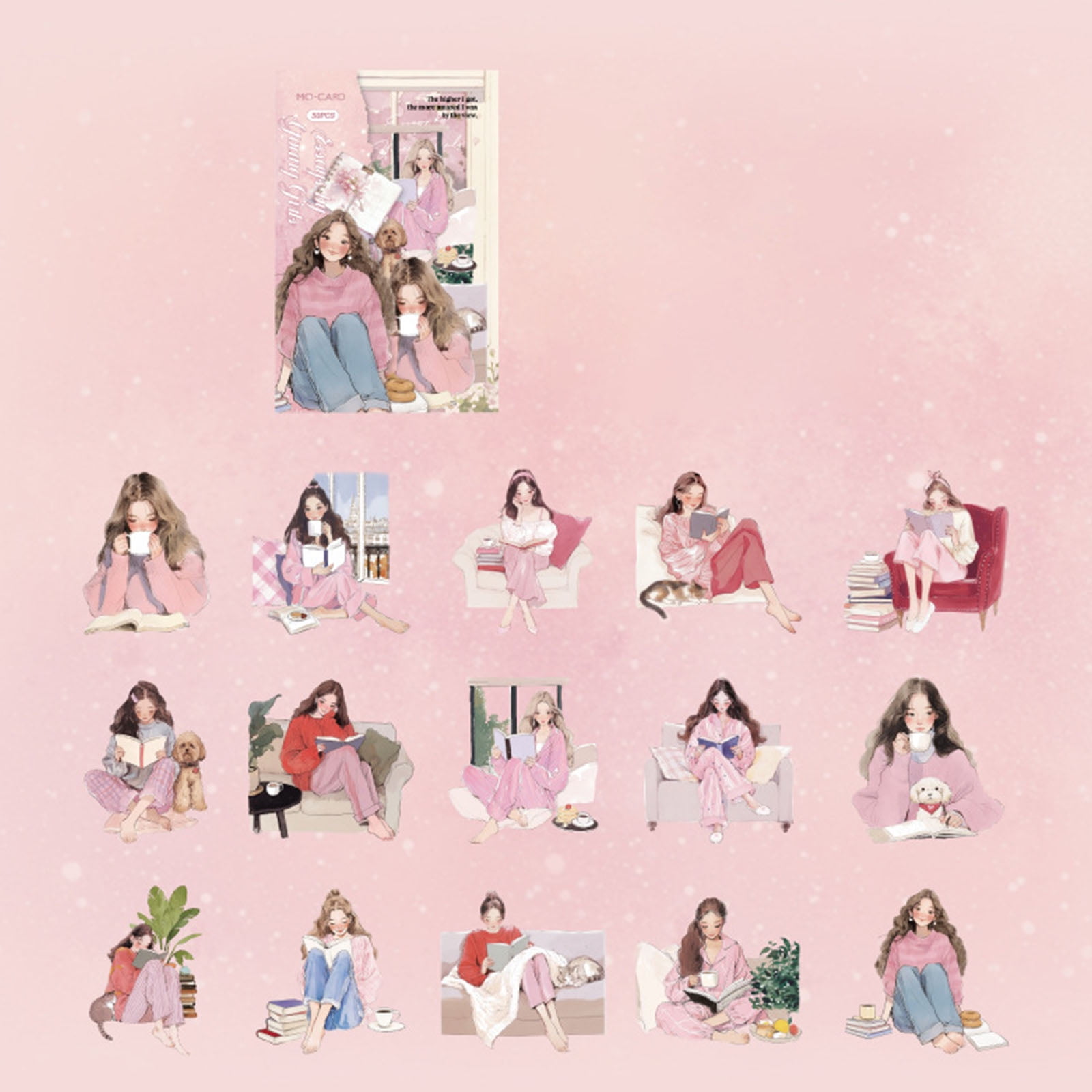 Cartoon Sticker Reading Girl Stickers Journal Stickers Decorative ...