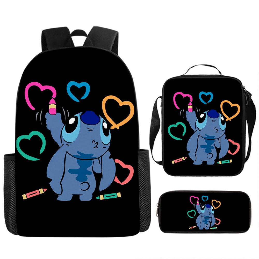 Cartoon Stitch 3-Piece Backpack Set - Cute Cartoon Bookbag, Insulated ...