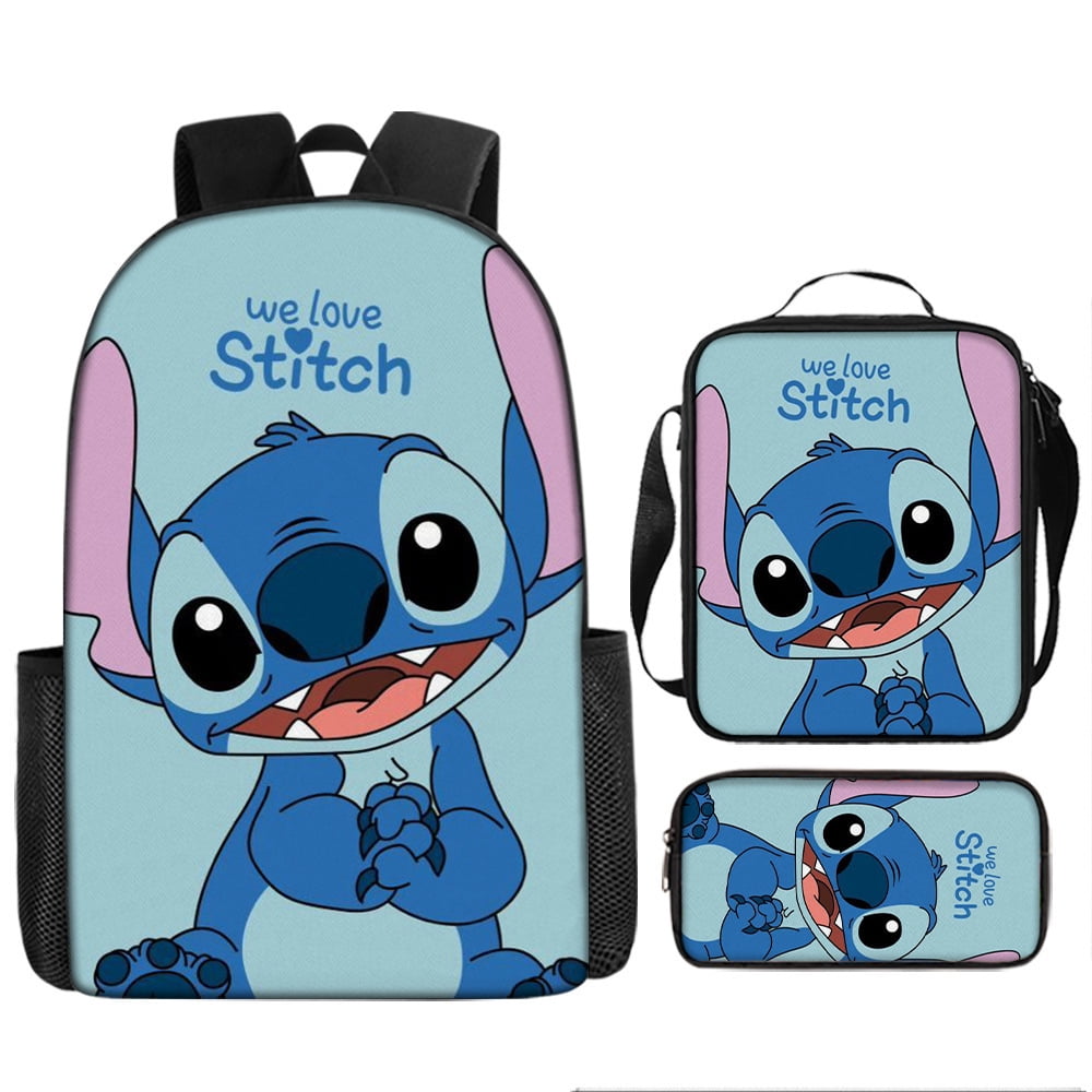Cartoon Stitch 3-Piece Backpack Set - Cute Cartoon Bookbag, Insulated ...
