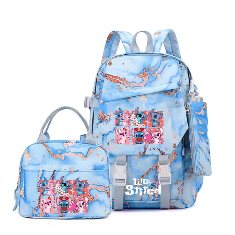 Cartoon Stitch 3-Piece Backpack Set - Cute Cartoon Bookbag, Insulated ...