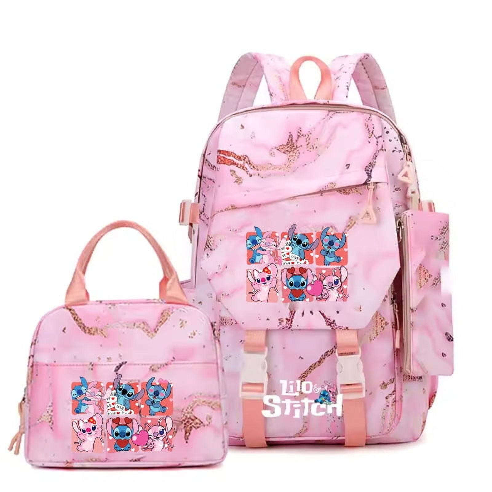 Cartoon Stitch 3-Piece Backpack Set - Cute Cartoon Bookbag, Insulated ...
