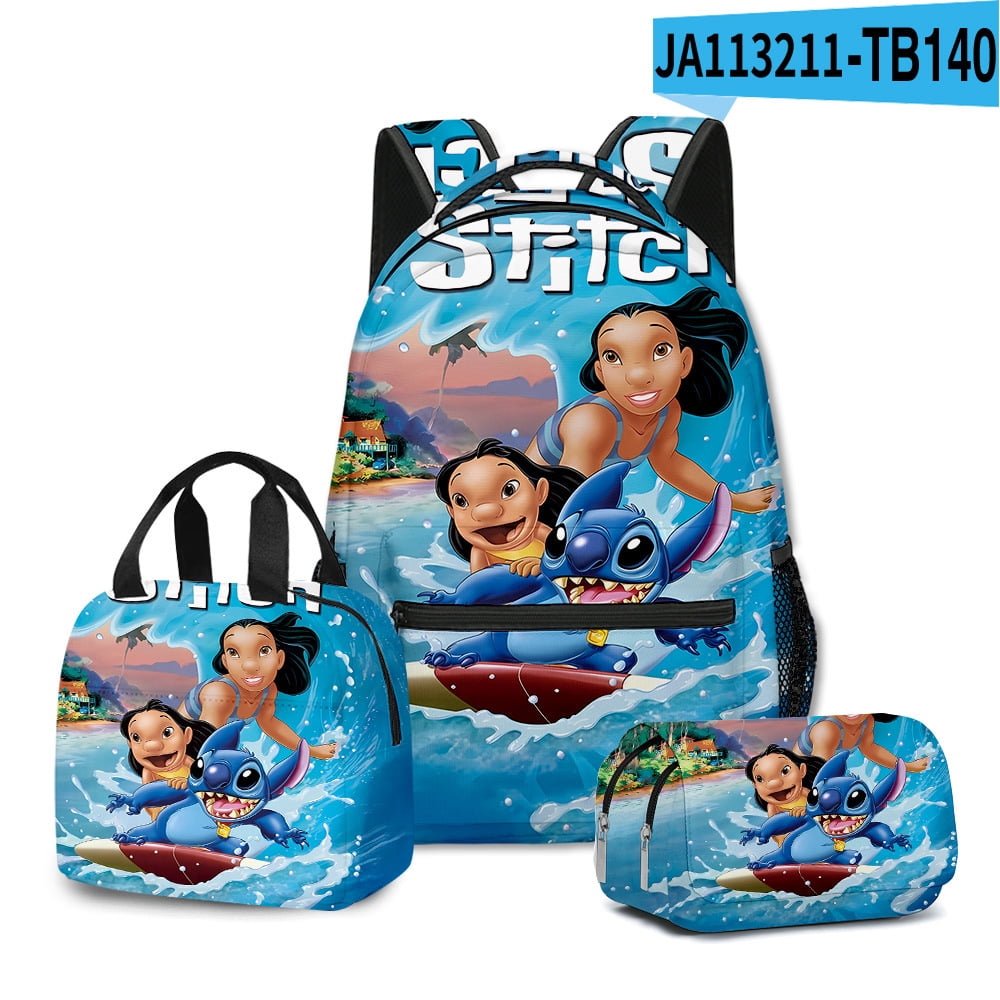 Cartoon Stitch 3-Piece Backpack Set - Unisex Lightweight Shoulder ...