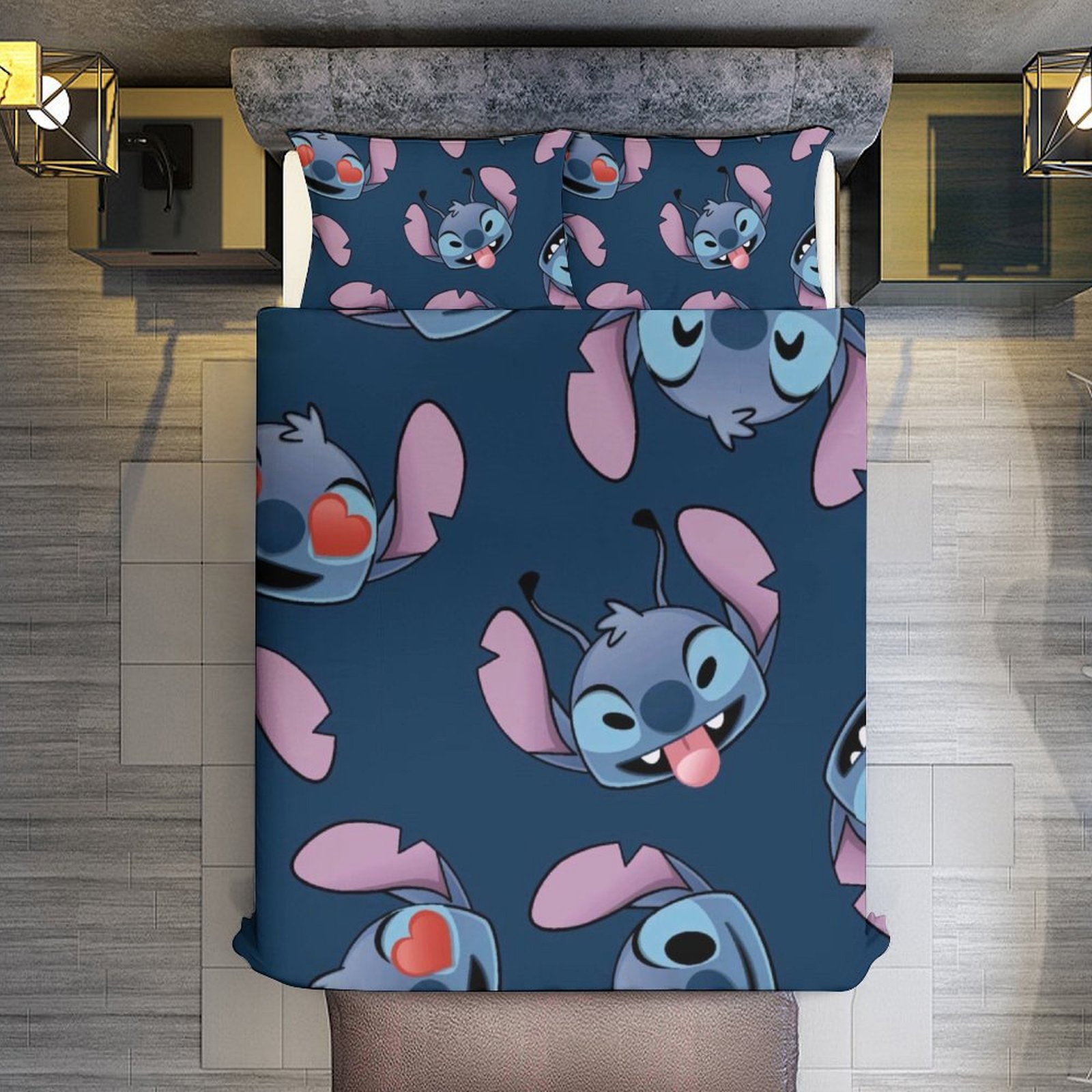 Cartoon Stitch 3 Pieces Duvet Cover Set Full Size Super Soft Fade ...