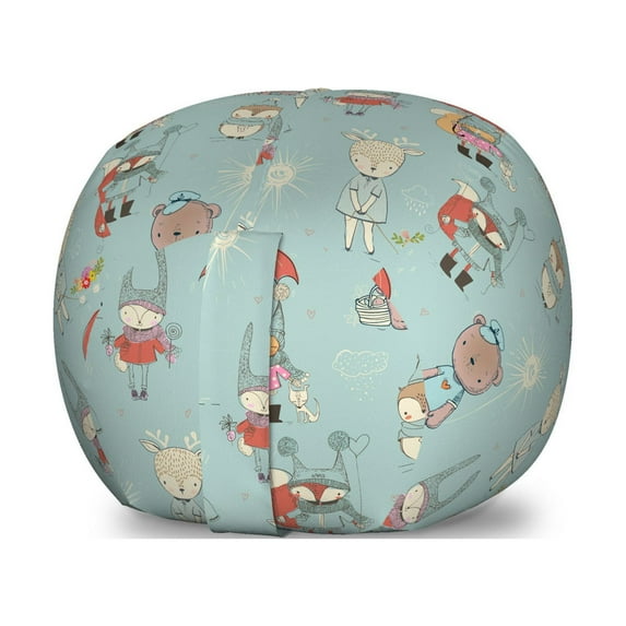 Cartoon Storage Toy Bag Chair, Doodle Pattern Composition with Forest ...