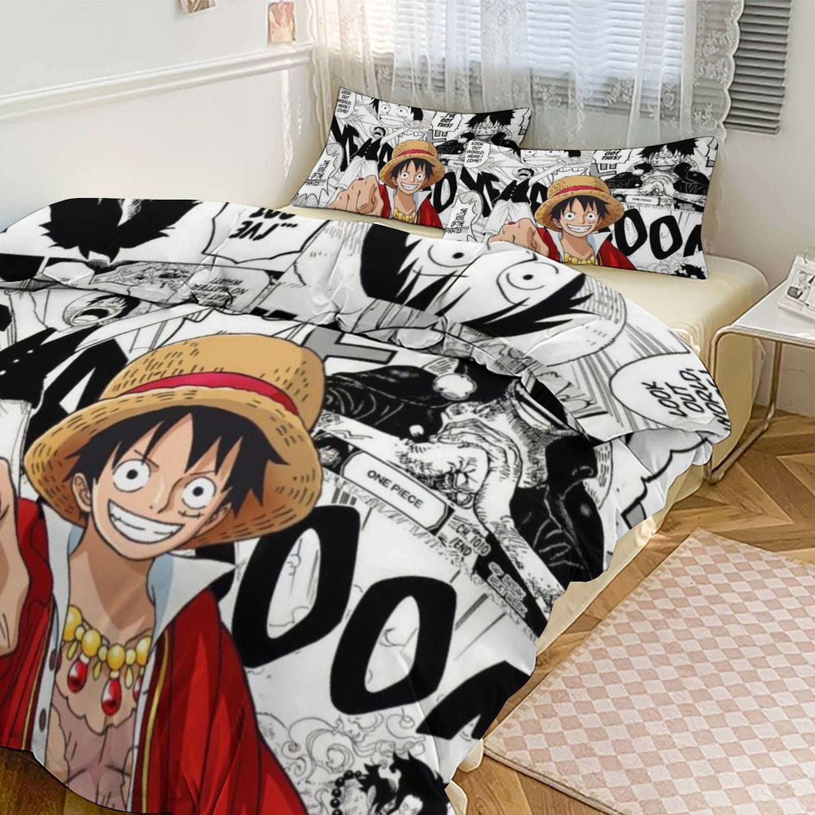 Cartoon Straw Hat Boy Bedding Set - Anime Three-Piece Set - Suitable ...