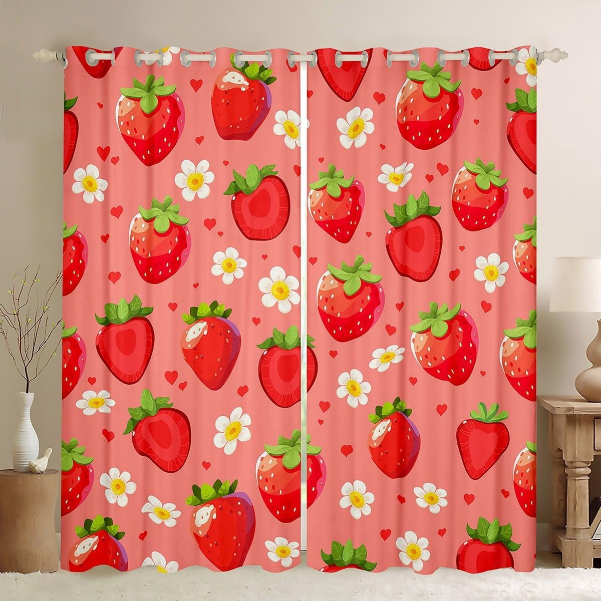 Cartoon Strawberry Darkening Dreapes Kawaii Strawberry Floral Printed ...