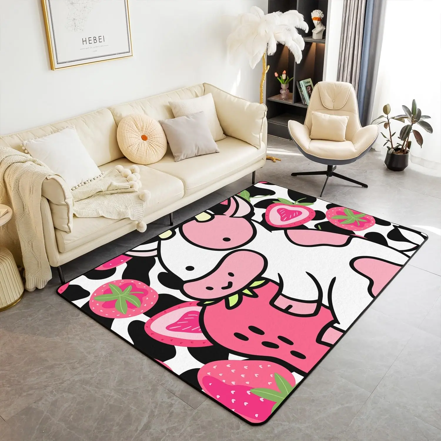 Cartoon Strawberry Milk Cow Large Rugs Home Living Rooms Bedroom r ...