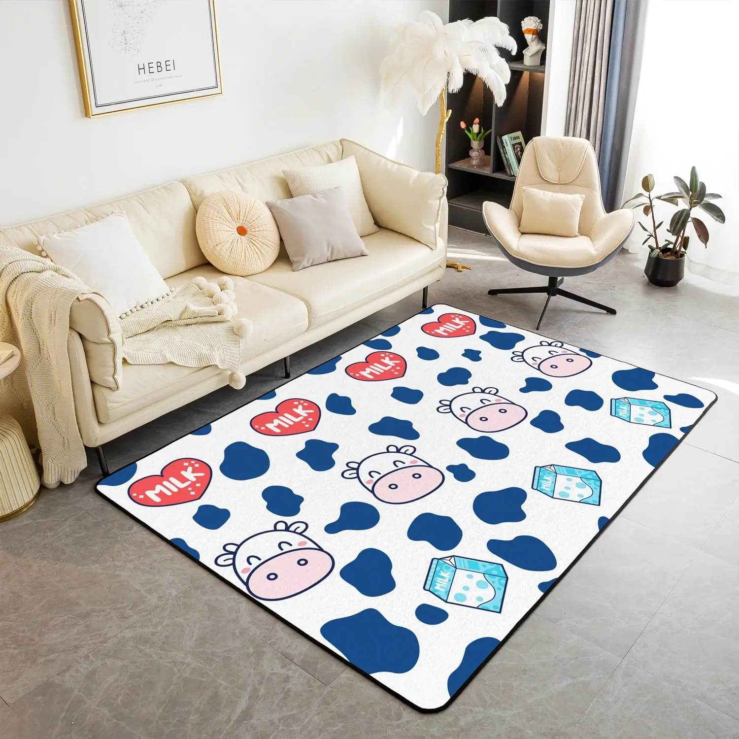 Cartoon Strawberry Milk Cow Large Rugs Home Living Rooms Bedroom r ...