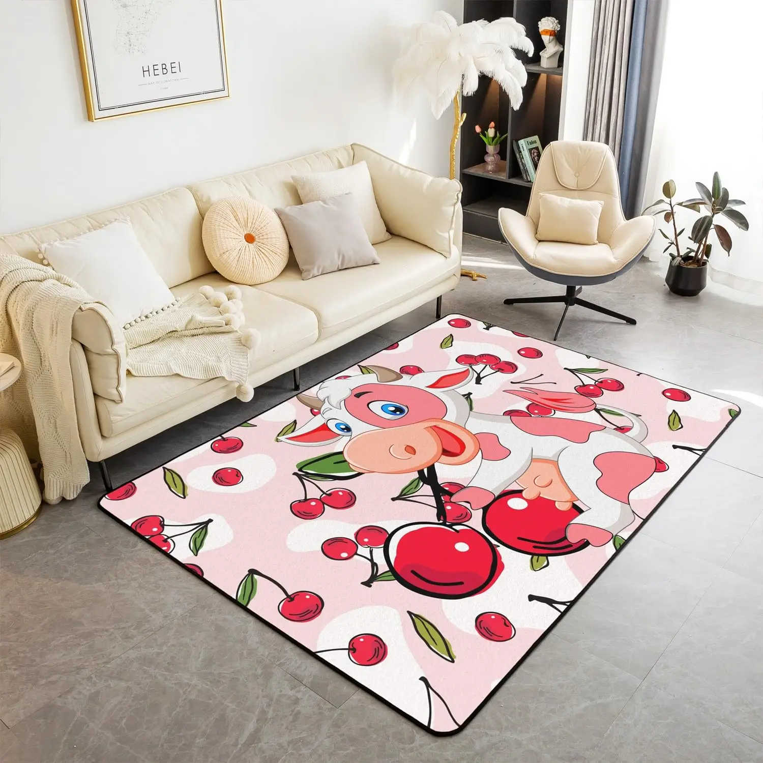 Cartoon Strawberry Milk Cow Large Rugs Home Living Rooms Bedroom r ...