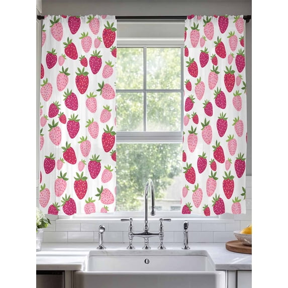 Cartoon Strawberry Ombre Pink Chiffon Sheer Curtains 72 Inches Long ...