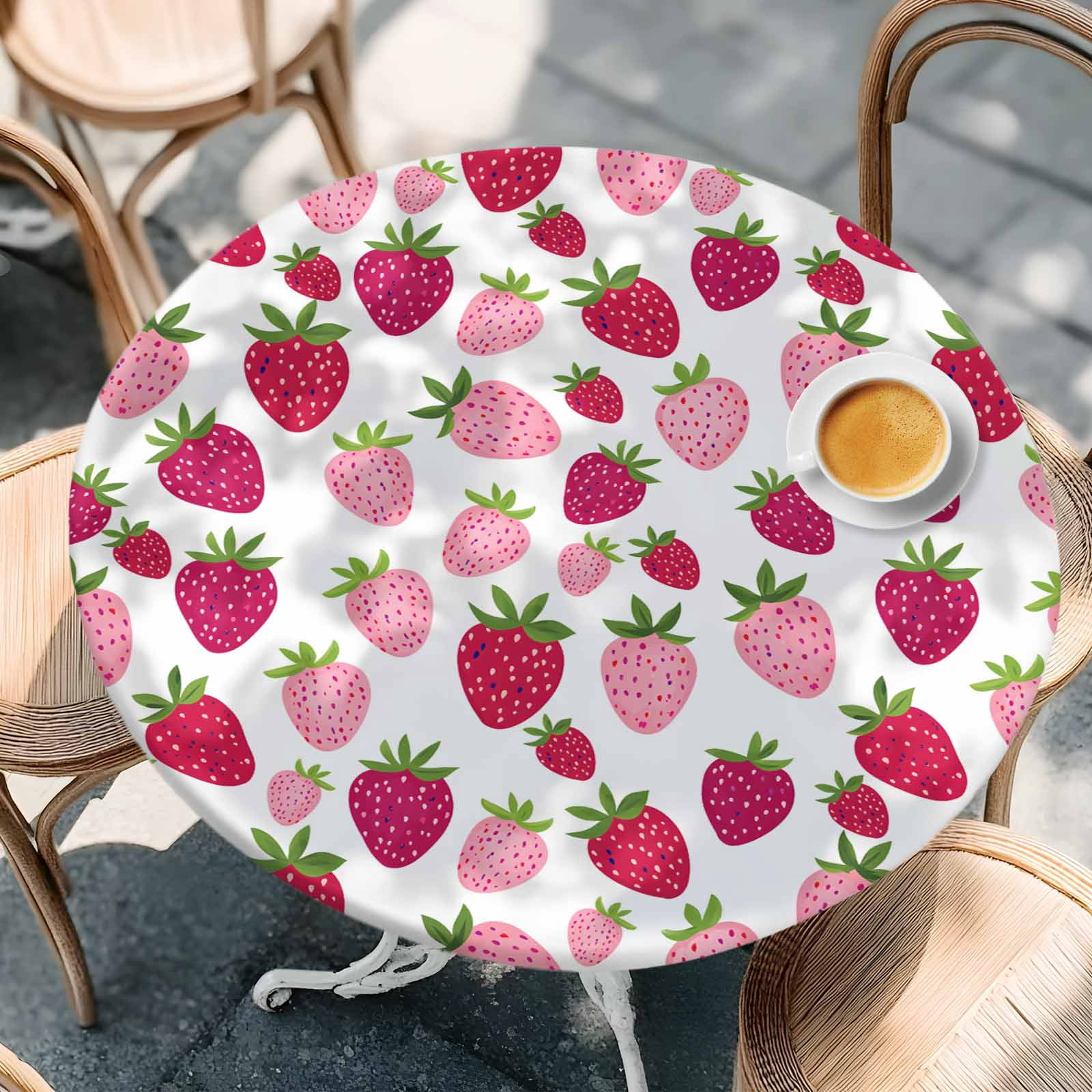 Cartoon Strawberry Ombre Pink Round Fitted Tablecloth with Elastic Edge ...