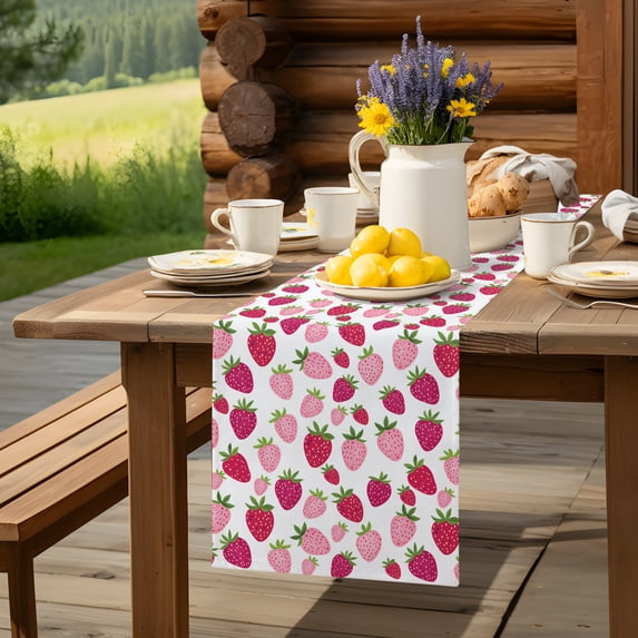 Cartoon Strawberry Ombre Pink Table Runner 70 Inch Long Farmhouse Fruit ...