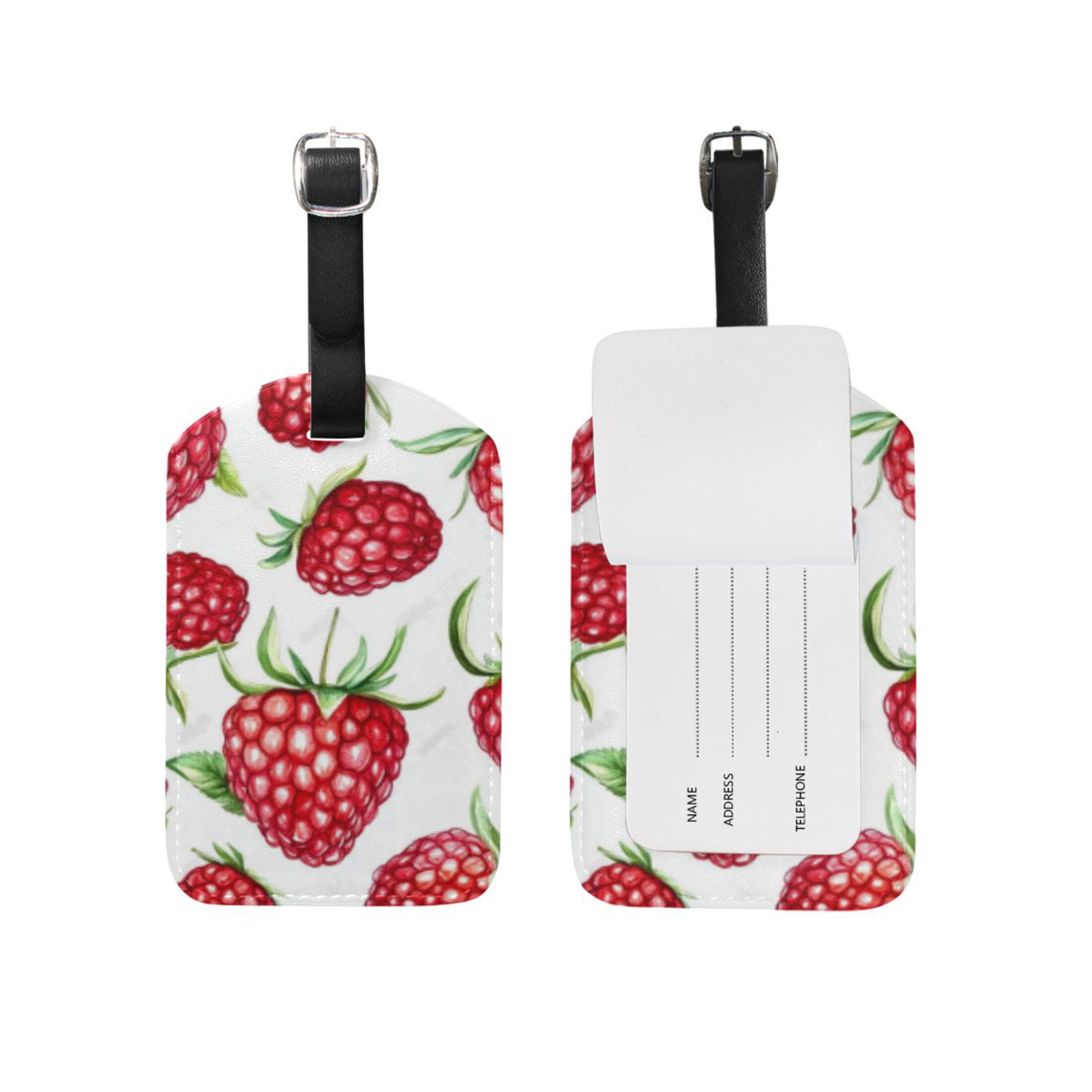 Cartoon Strawberry Pattern Luggage Tags PU Leather Name ID Labels for ...