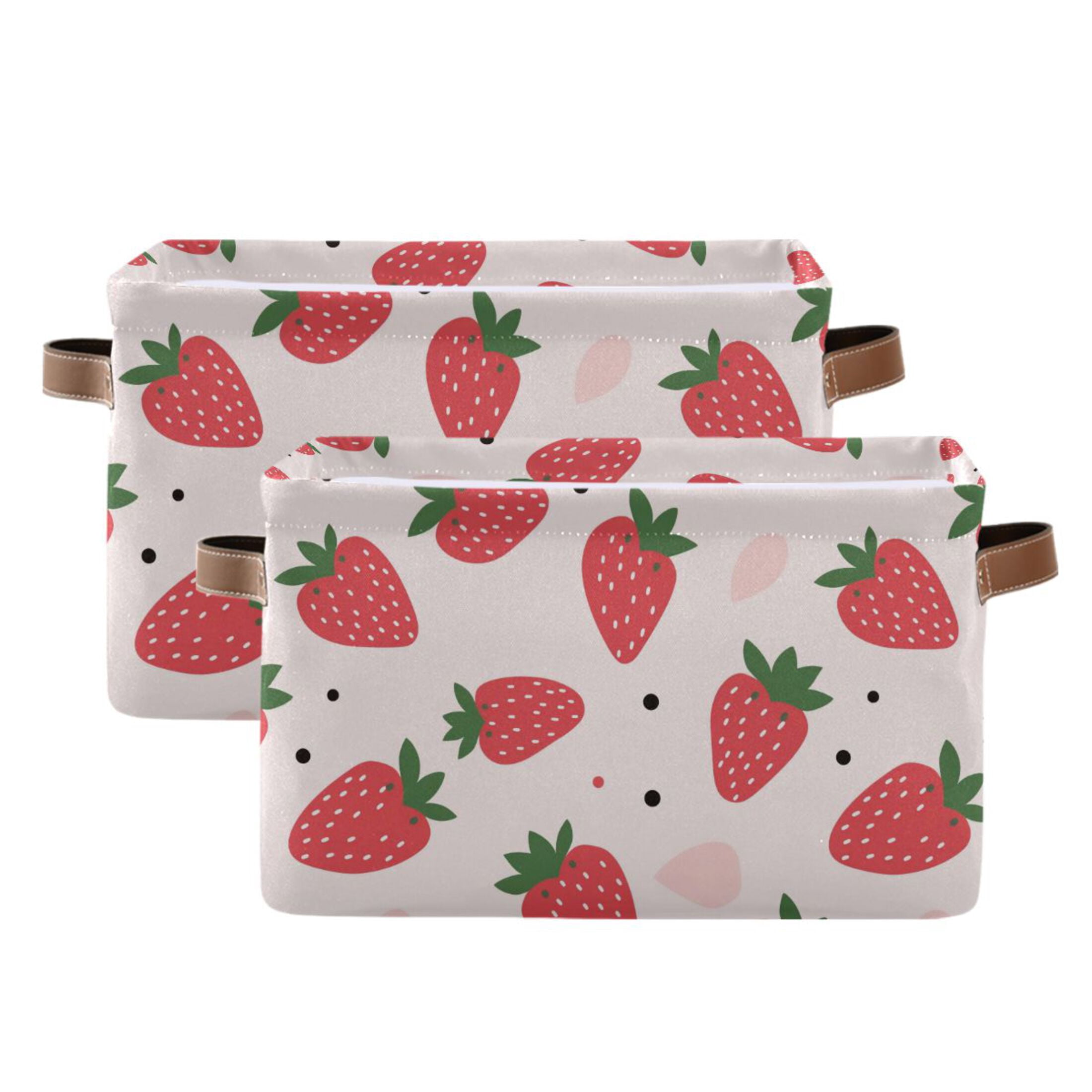 Cartoon Strawberry Storage Bins with Handle Fabric Organizer Basket ...