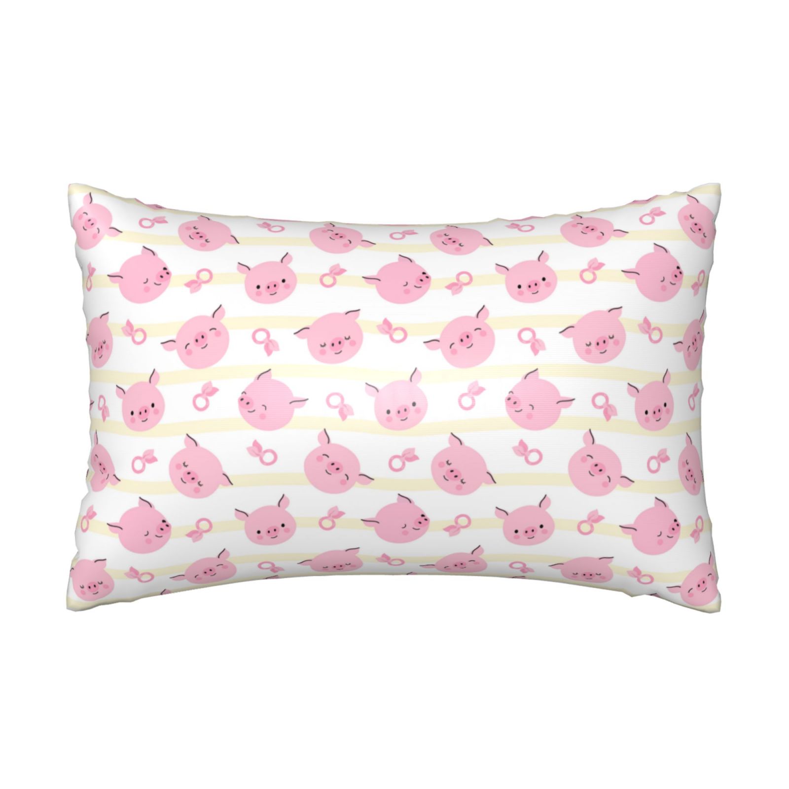 Cartoon Striped Pink Pig Cute Satin Pillowcase with Zipper for Hair and ...