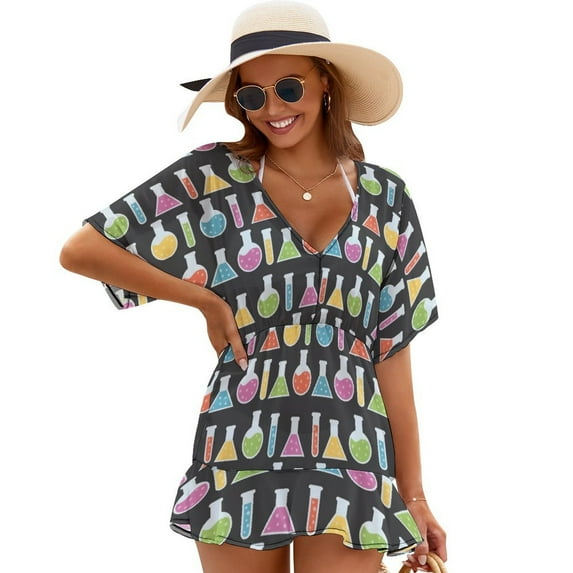 Cartoon Student Are Studying Chemistry Beach Cover Ups Women V Neck ...