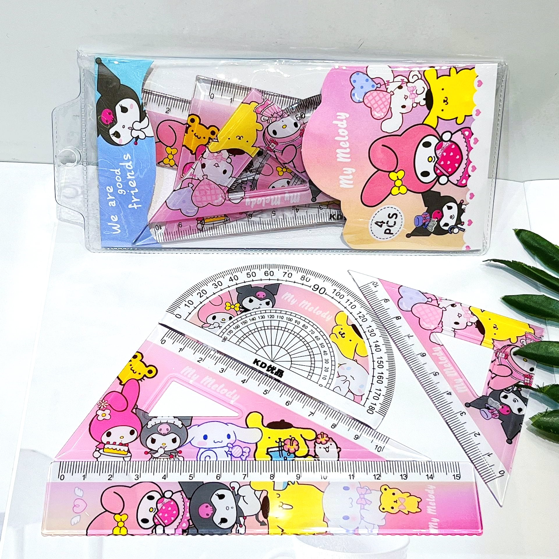 Cartoon Student Ruler 4 Piece Set Kawaii My Melody Kuromi Triangular ...