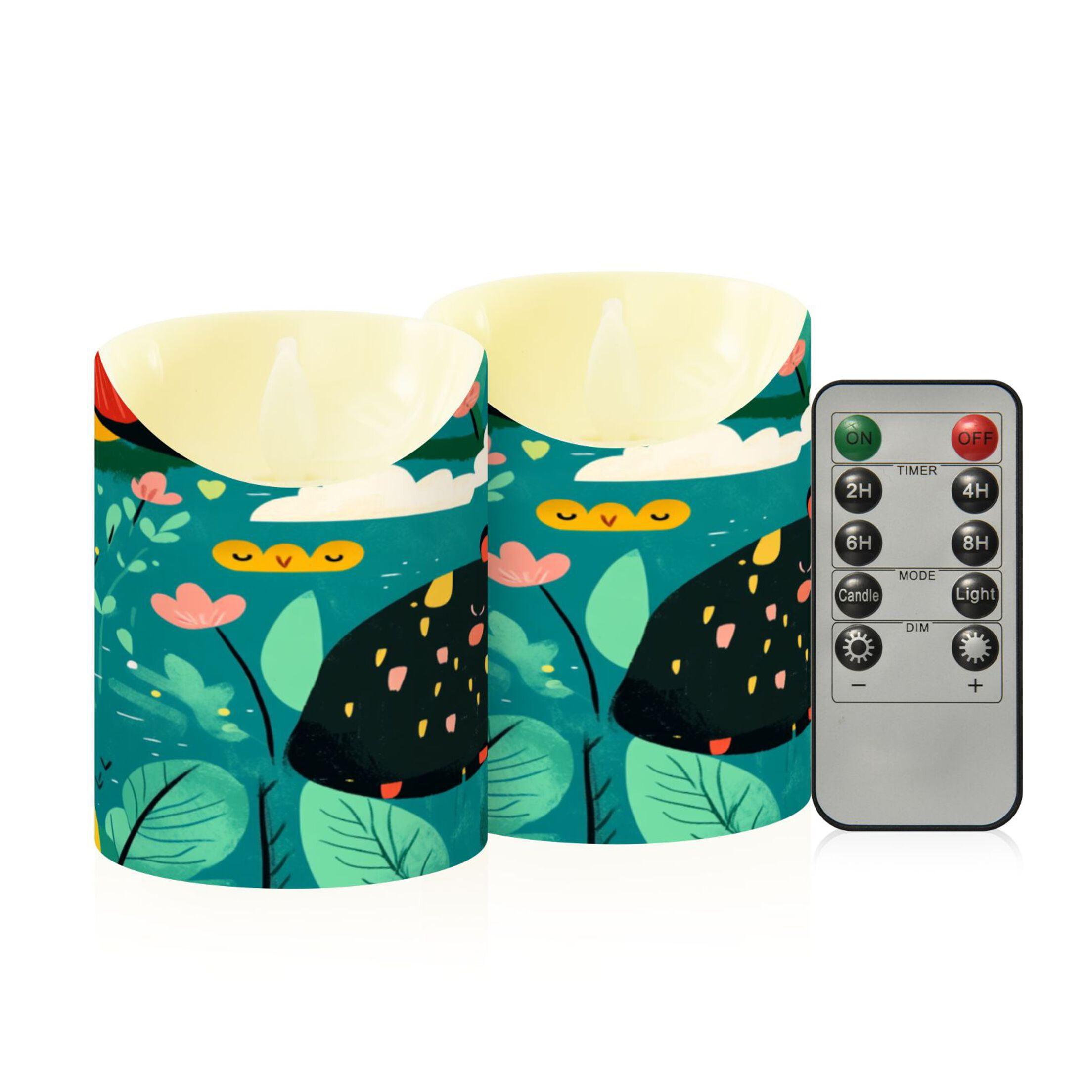 Cartoon Style Art Animal Flameless Candles 2 PCS with Remote Realistic ...