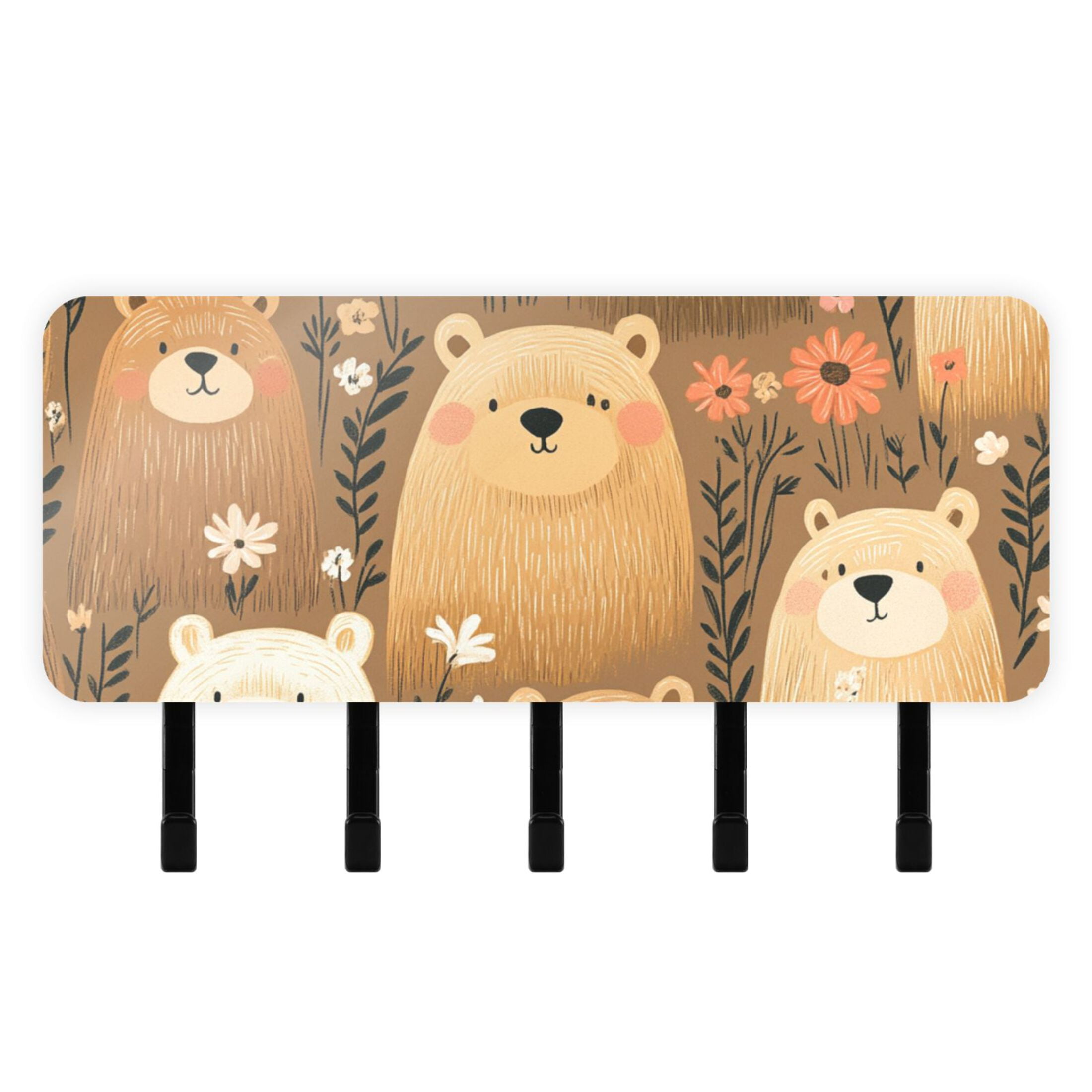 Cartoon Style Bears Key Holder Wall Mount Small Metal Key Rack with 5 ...