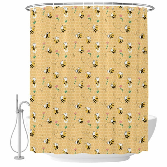 Cartoon Style Bees Shower Curtain, 48" x 72", Yellow Honeycomb Cute ...