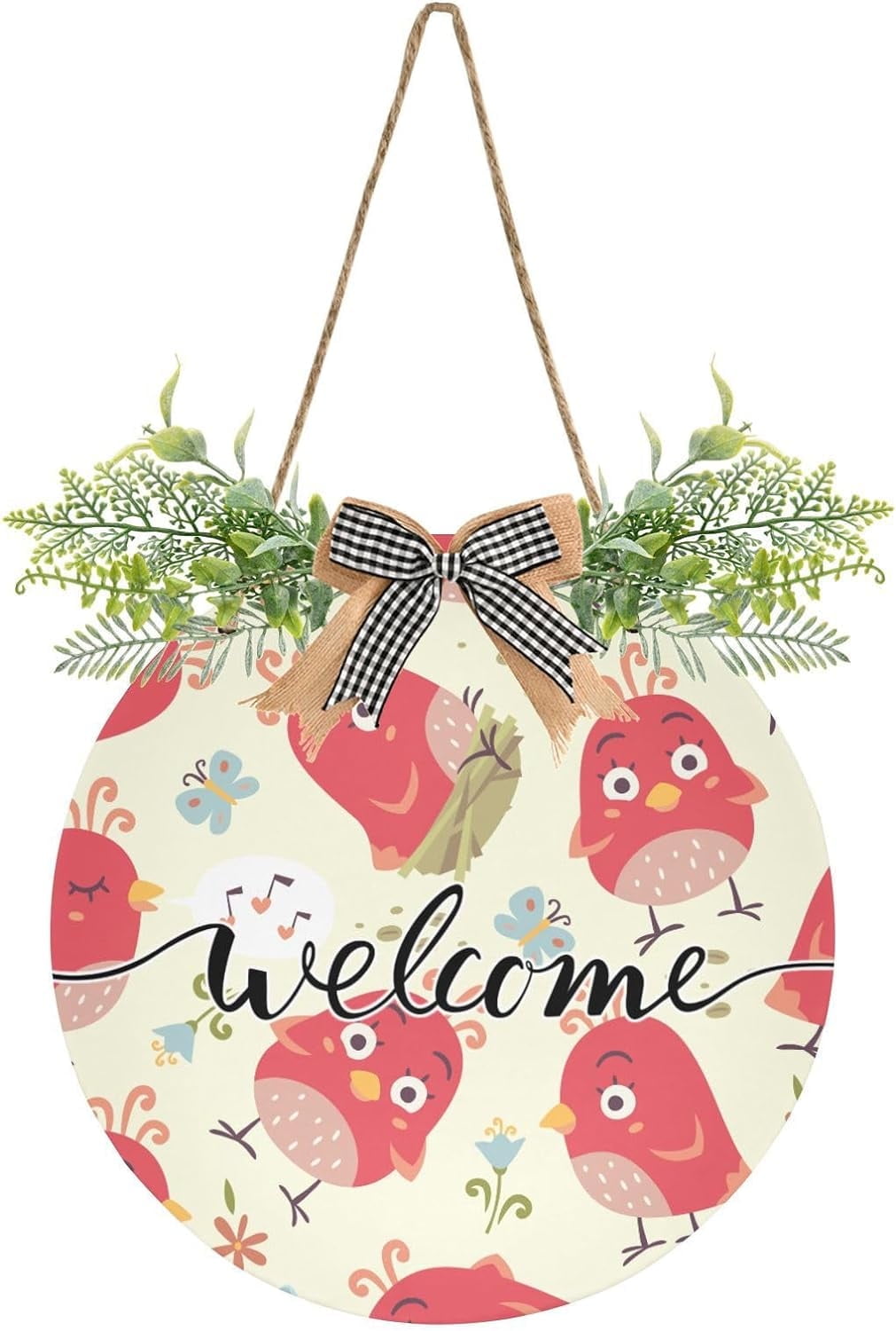 Cartoon Style Birds Welcome Sign Farmhouse Front Porch Door Hanging ...
