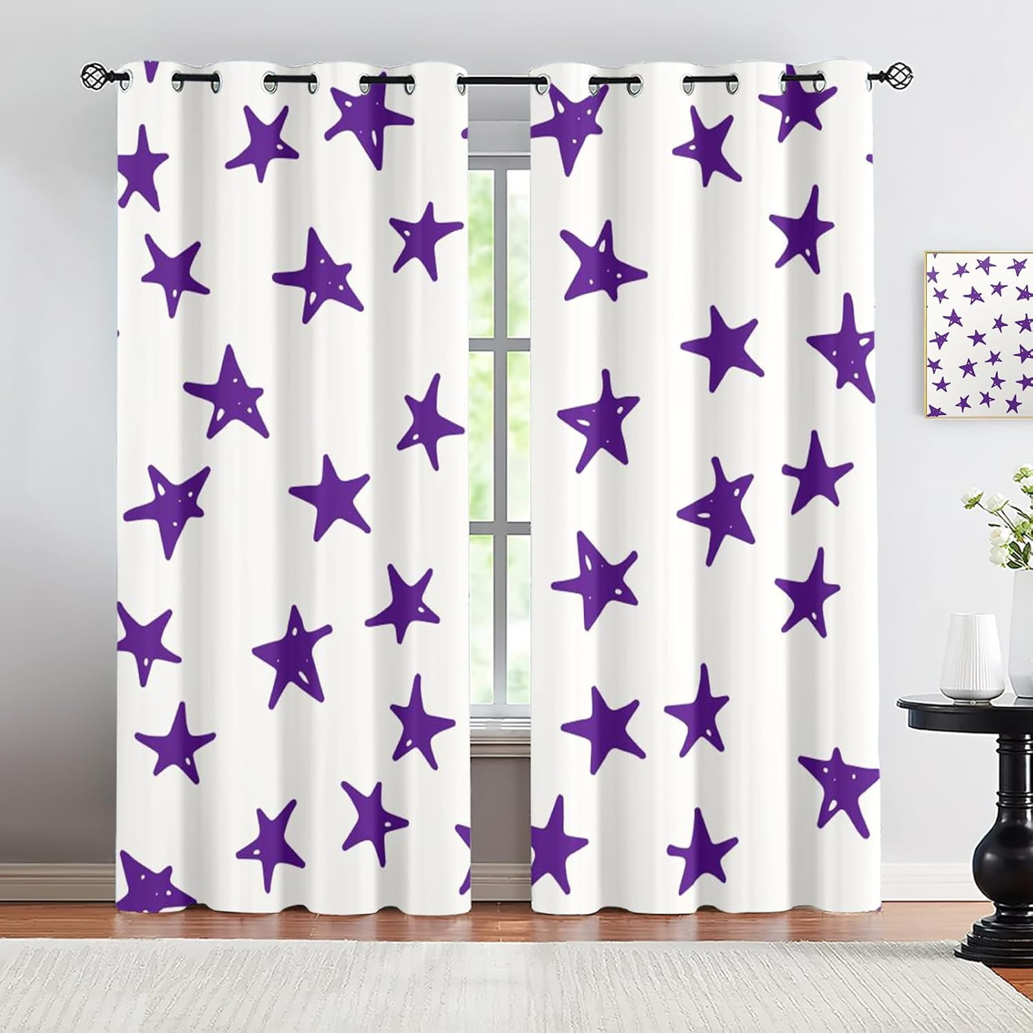 Cartoon Style Blackout Curtains , Star Pattern Curtain For Windows, Creative Grommet Drapes For ...