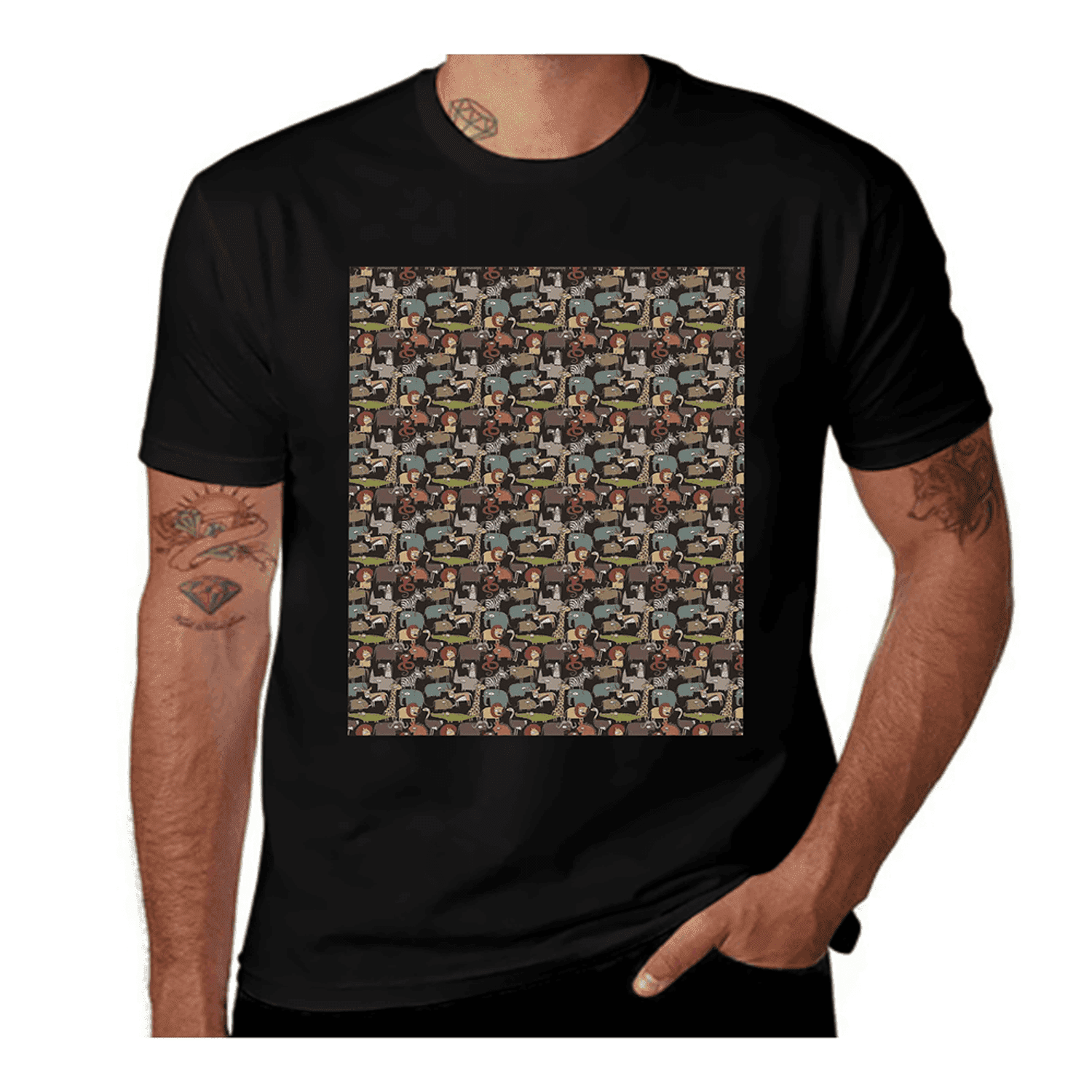 Cartoon Style Fauna-Animal-Multicolor Casual Streetwea Everyday Tshirt ...