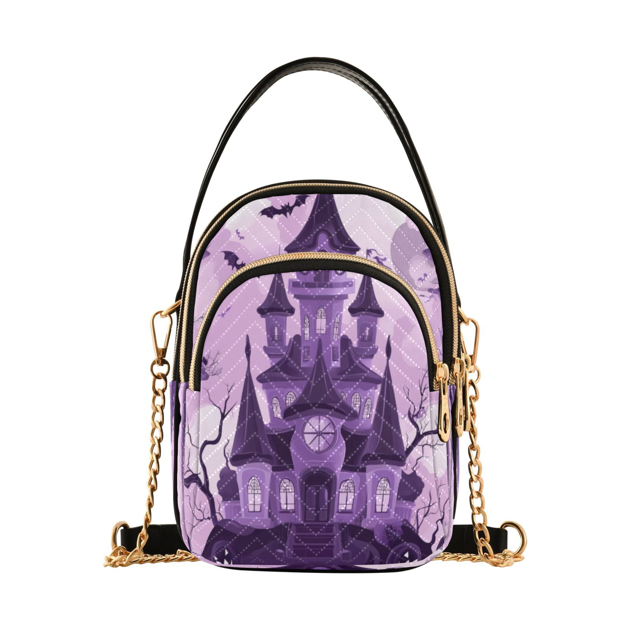 Cartoon Style Halloween House Pattern Women's Crossbody Handbags ...