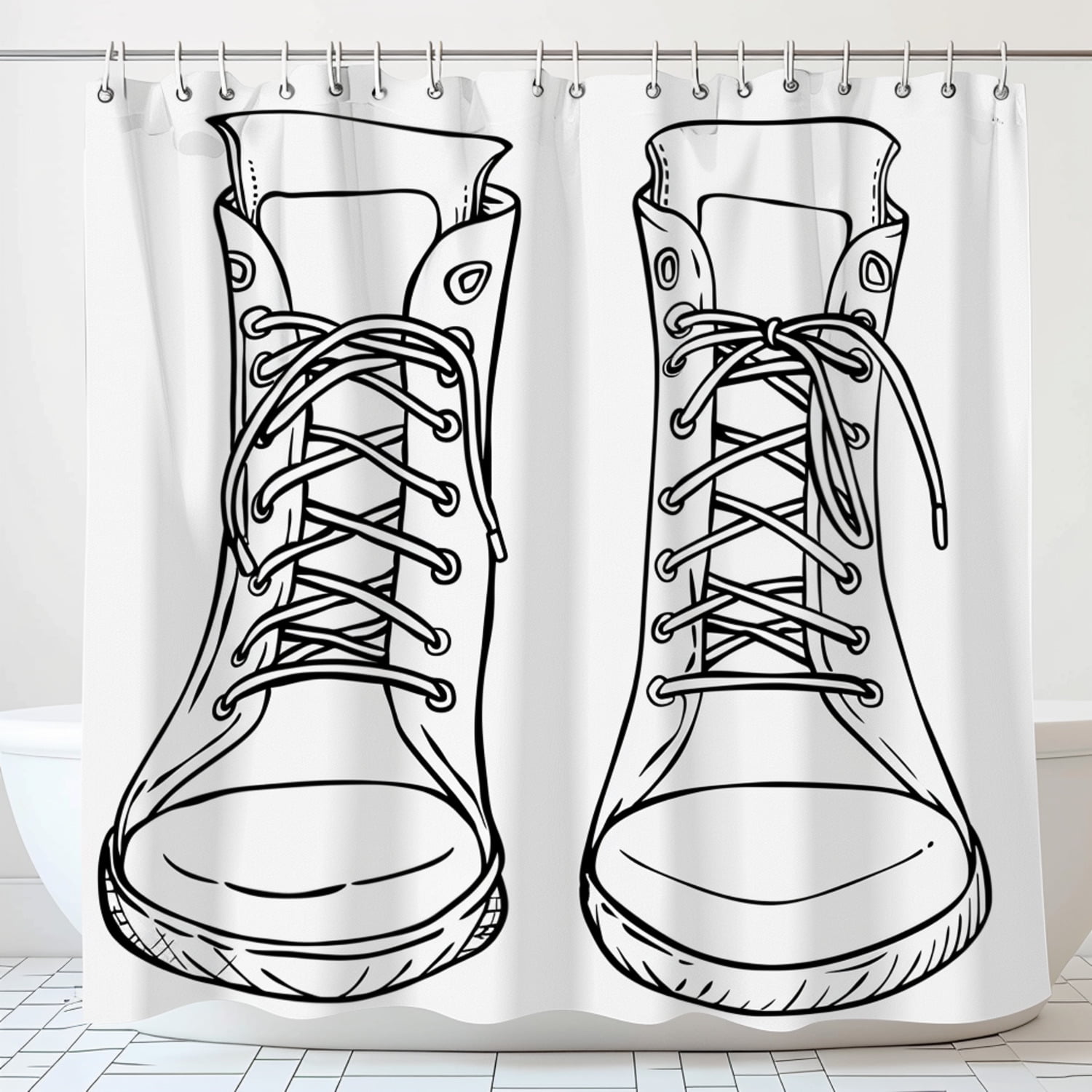 Cartoon Style Hand Drawn Shoes With Laces Design On White Background