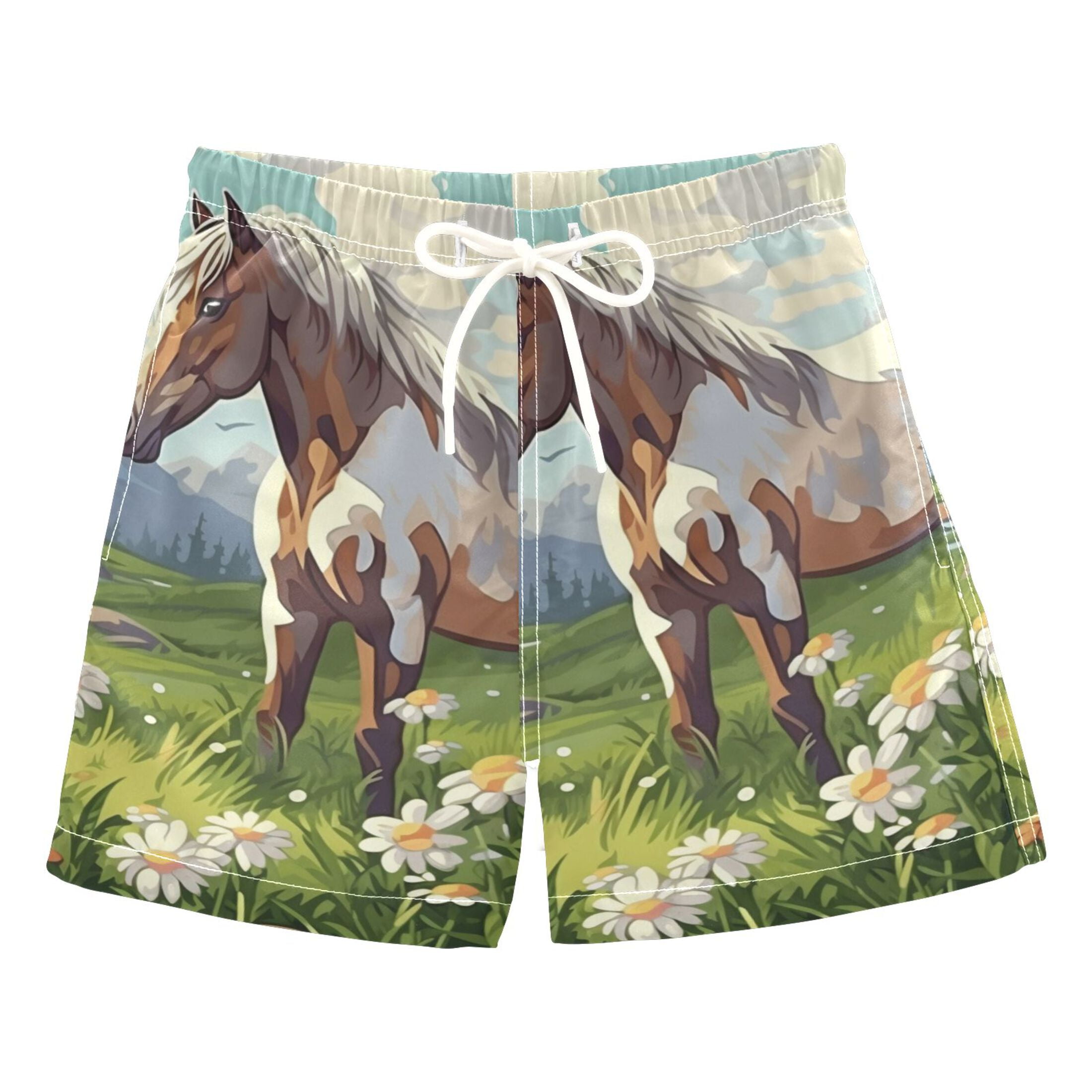 Cartoon Style Horses Boys Swim Trunks Quick Dry Boy Swim Shorts for 3 ...
