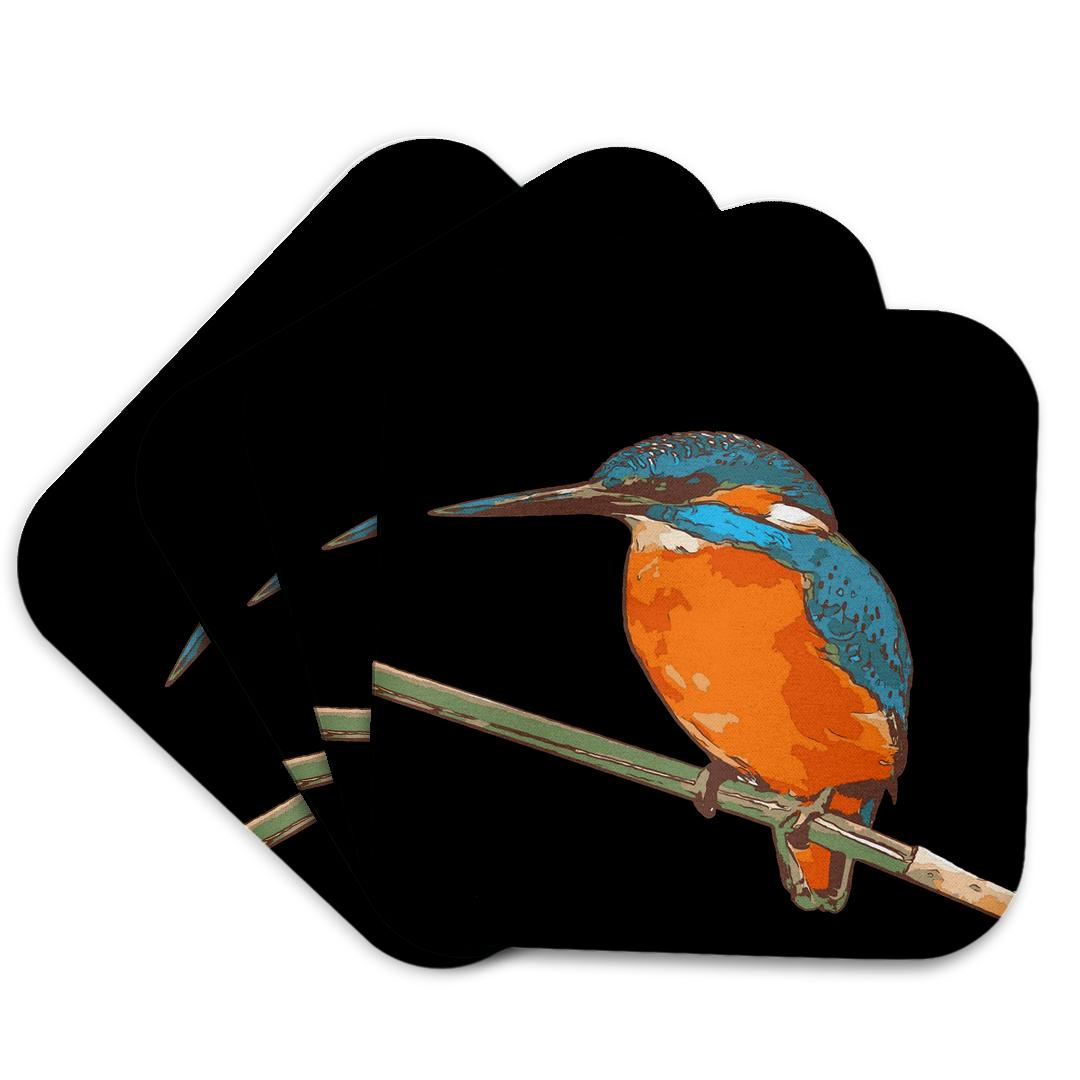 3drose, Cartoon Style Kingfisher Black Outline Art, Set of 4 Coasters ...