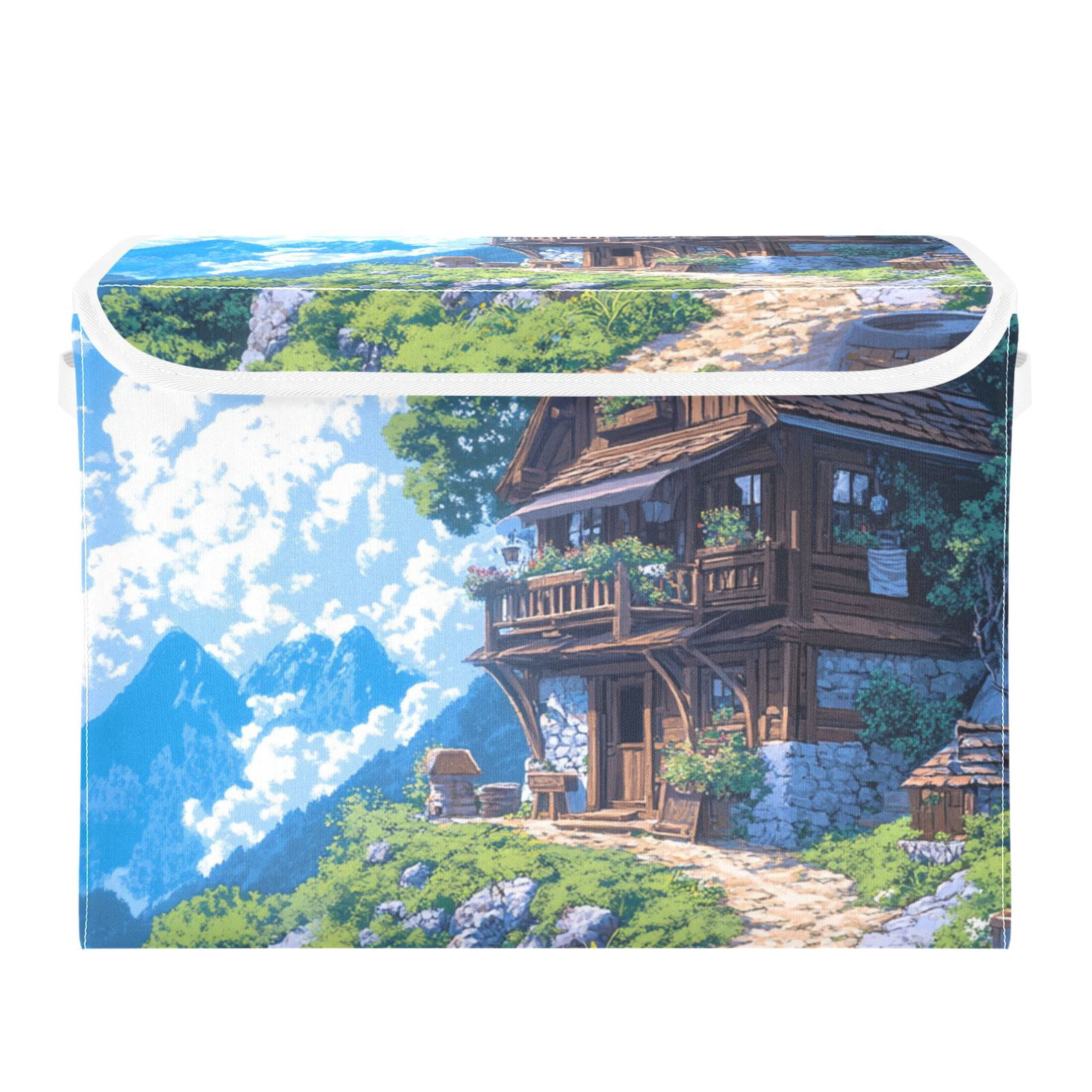 Cartoon Style Mountain Scenery Large Storage Bins with Linen ...