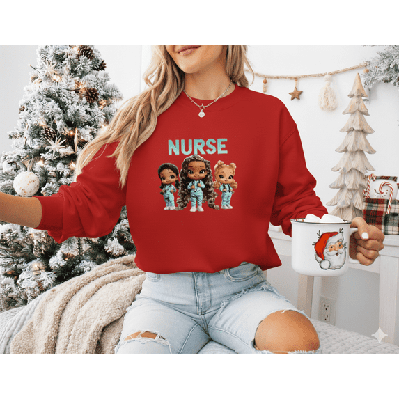 Cartoon Style Nurse Print Medical Appreciation Retro Art Sweatshirt, up ...