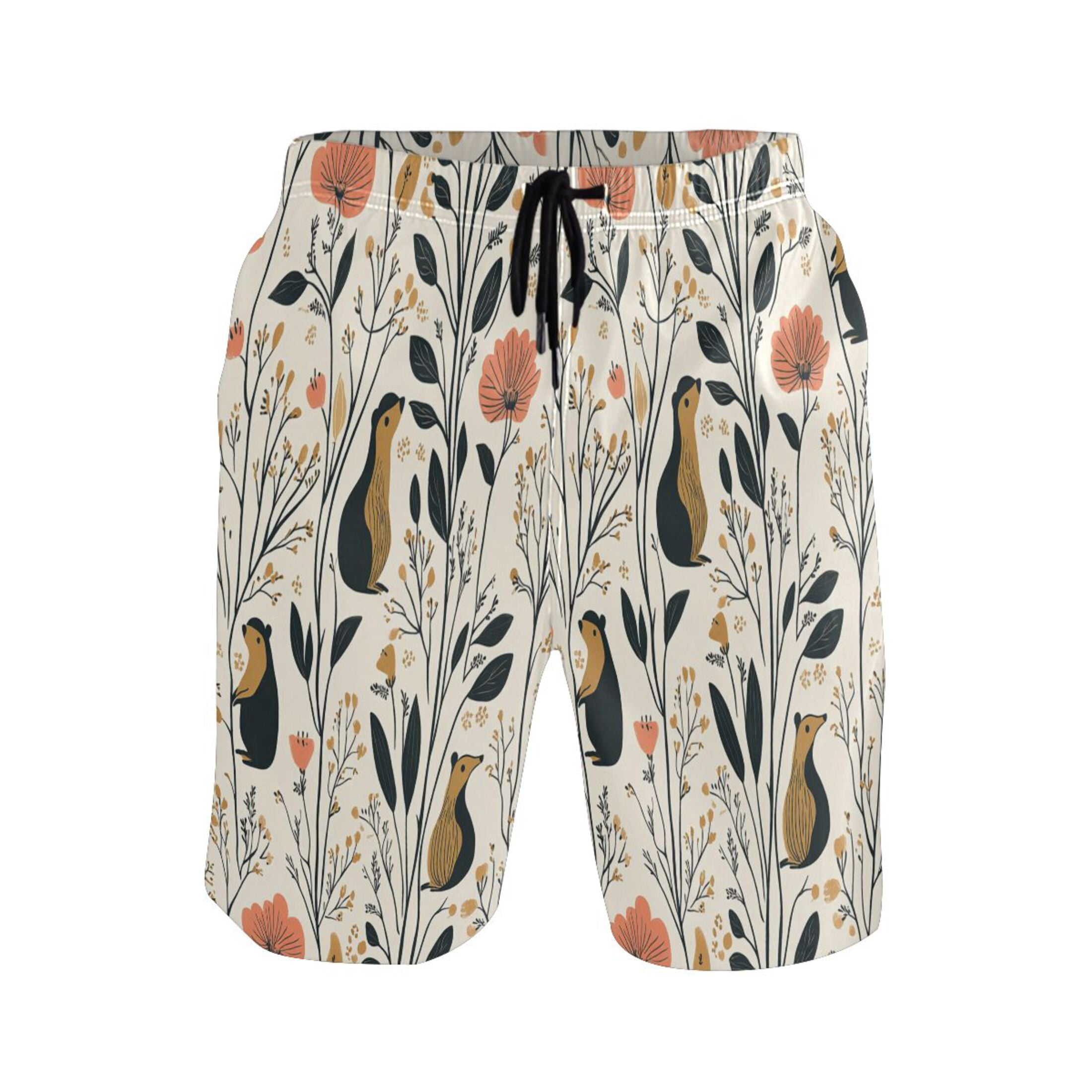 Cartoon Style Pattern Small Size Men's Lightweight Beach Shorts with ...