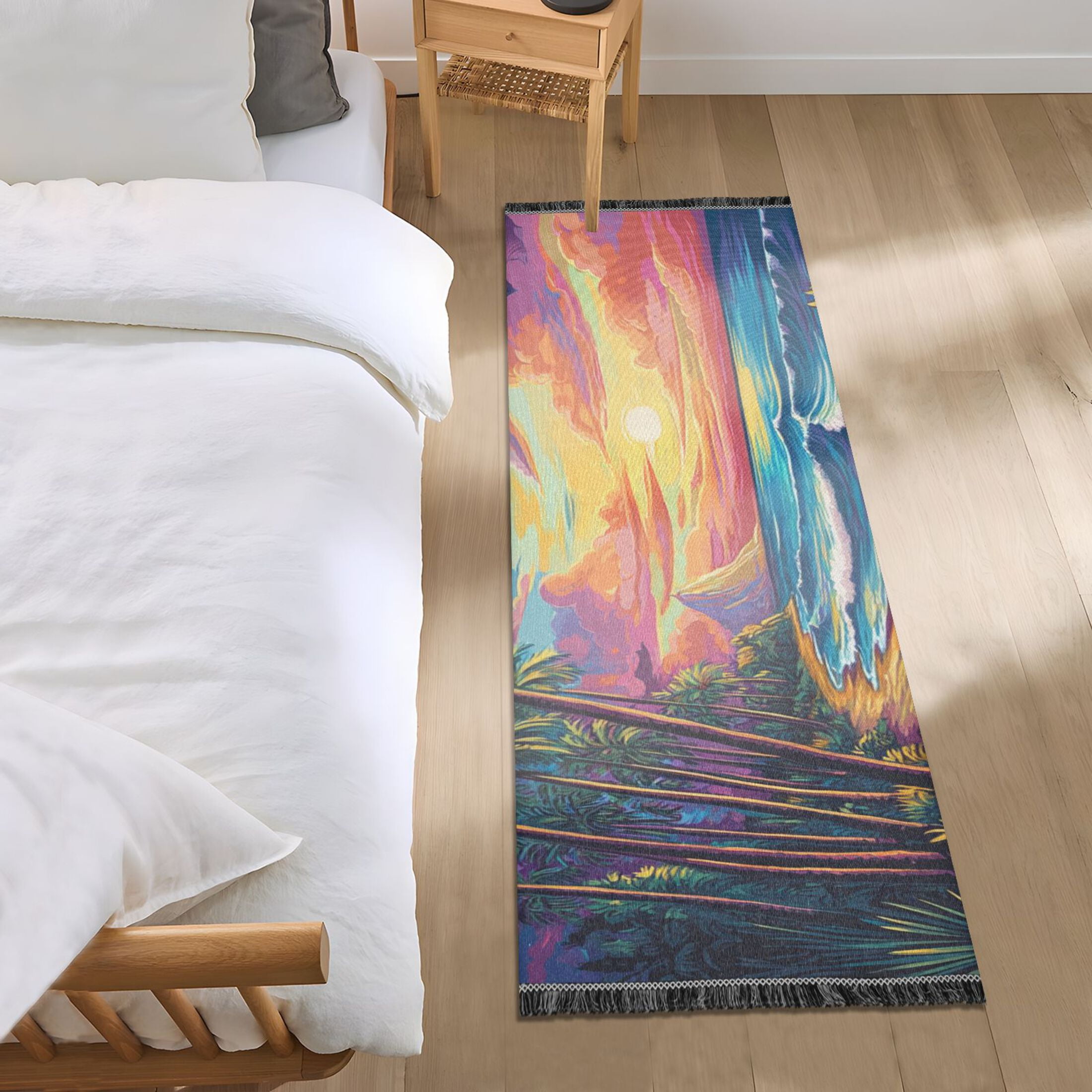 Cartoon Style Sunset and Beach Bedroom Runner Rug 2'x 6' Non Slip ...