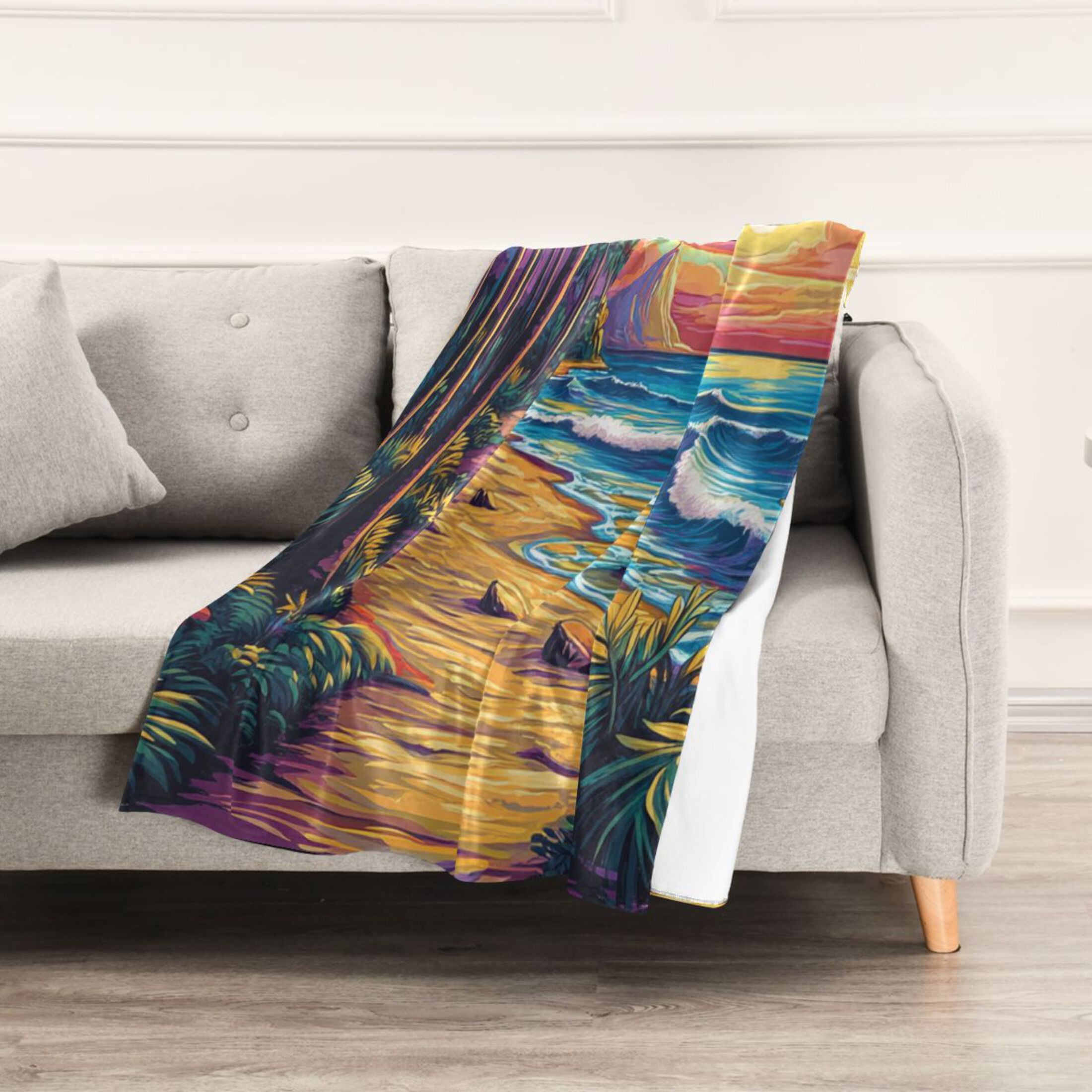 Cartoon Style Sunset and Beach Throw Blanket 60" x 90" Soft and Warm ...