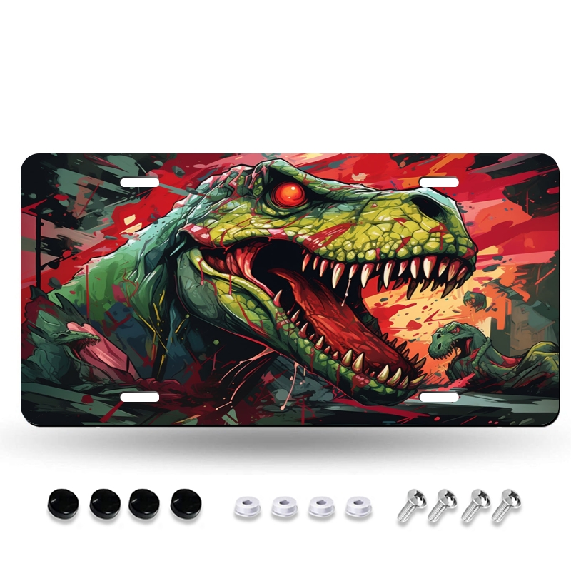 Cartoon-Style T-Rex with Glowing Red Eyes License Plate Frame ...