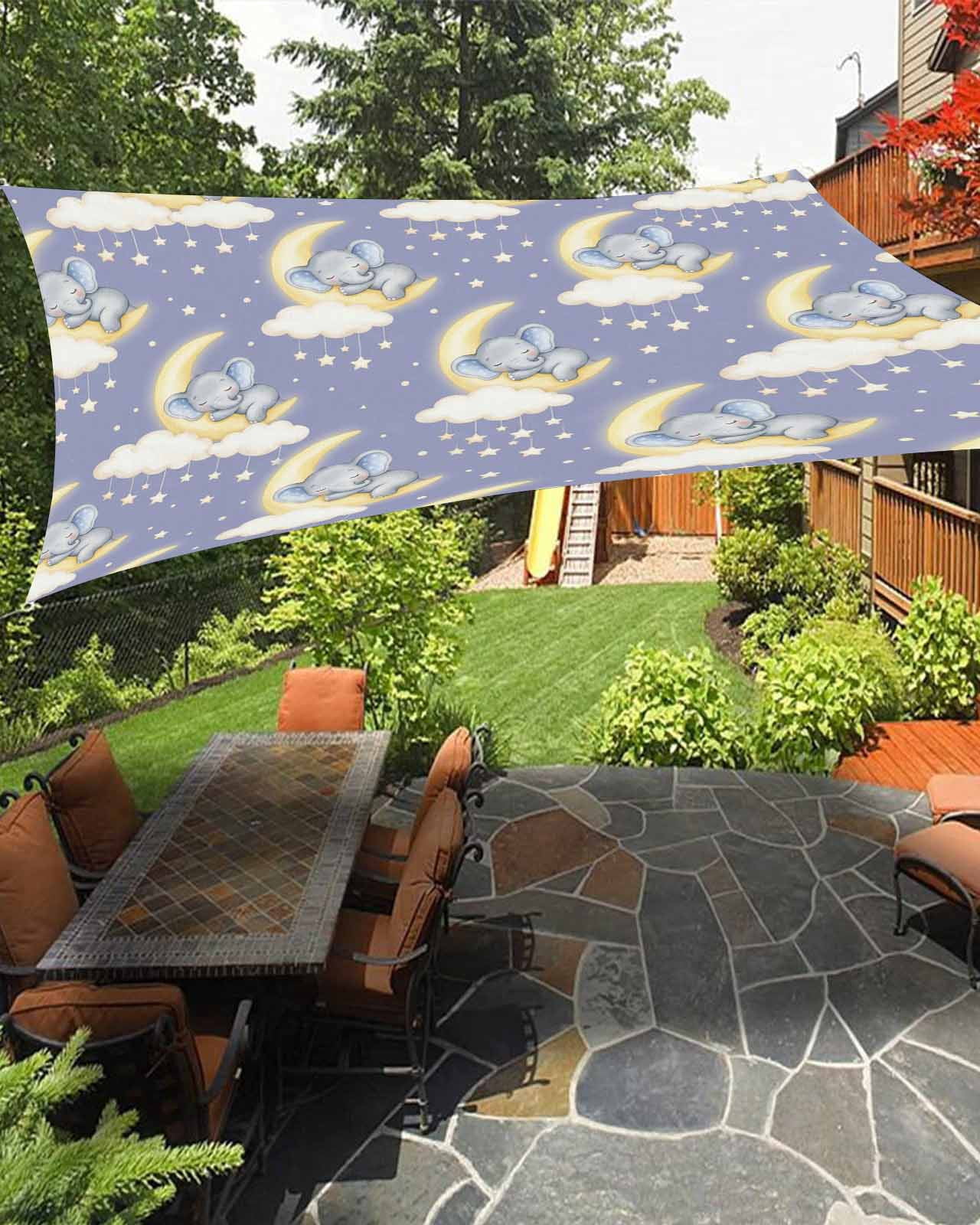 Cartoon Sun Shade Sail 6.5'X10' Dreamy Purple Cute Sleeping Elephant ...