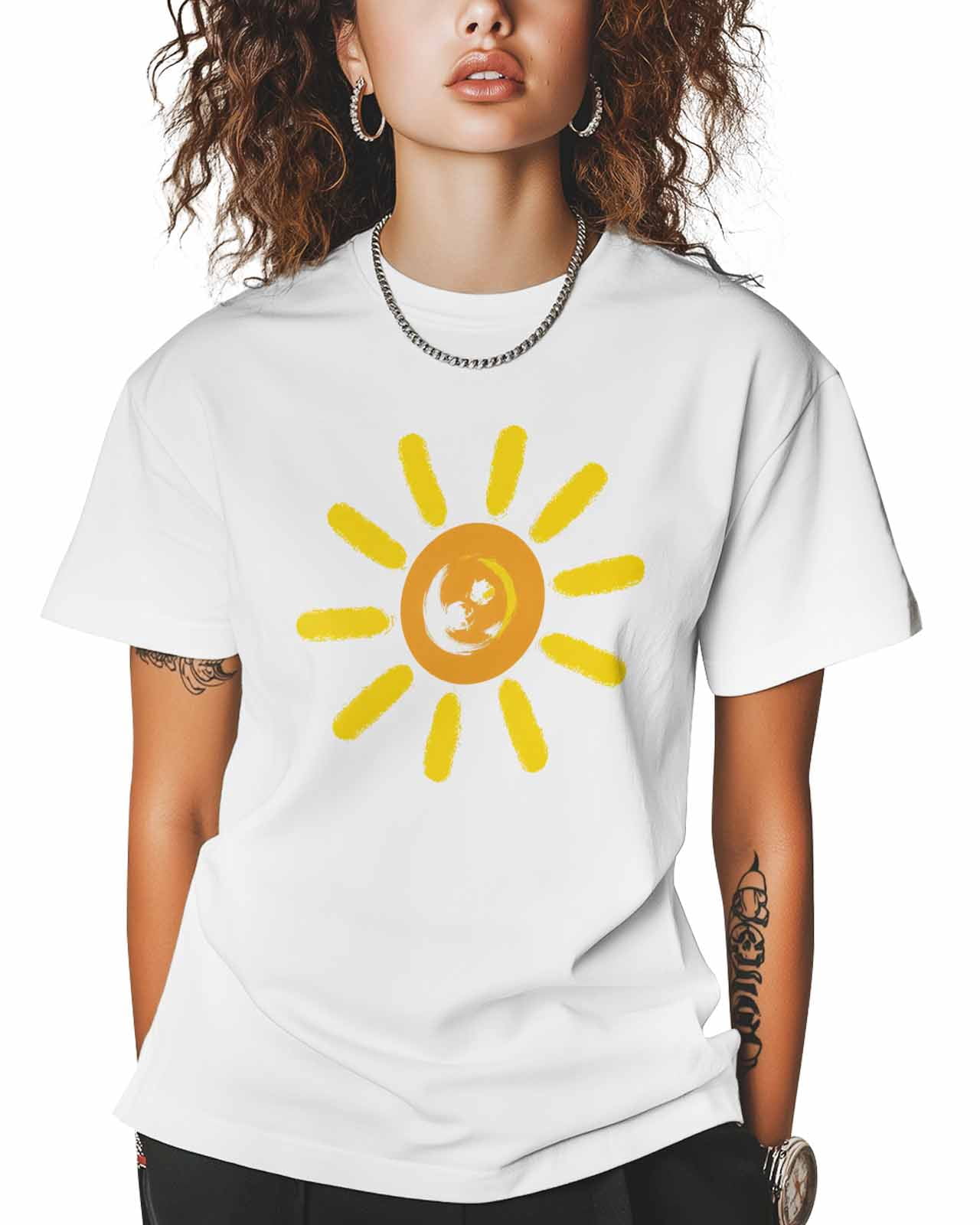 Cartoon Sun T Shirts for Women Short Sleeve Cotton Crewneck T-Shirt ...