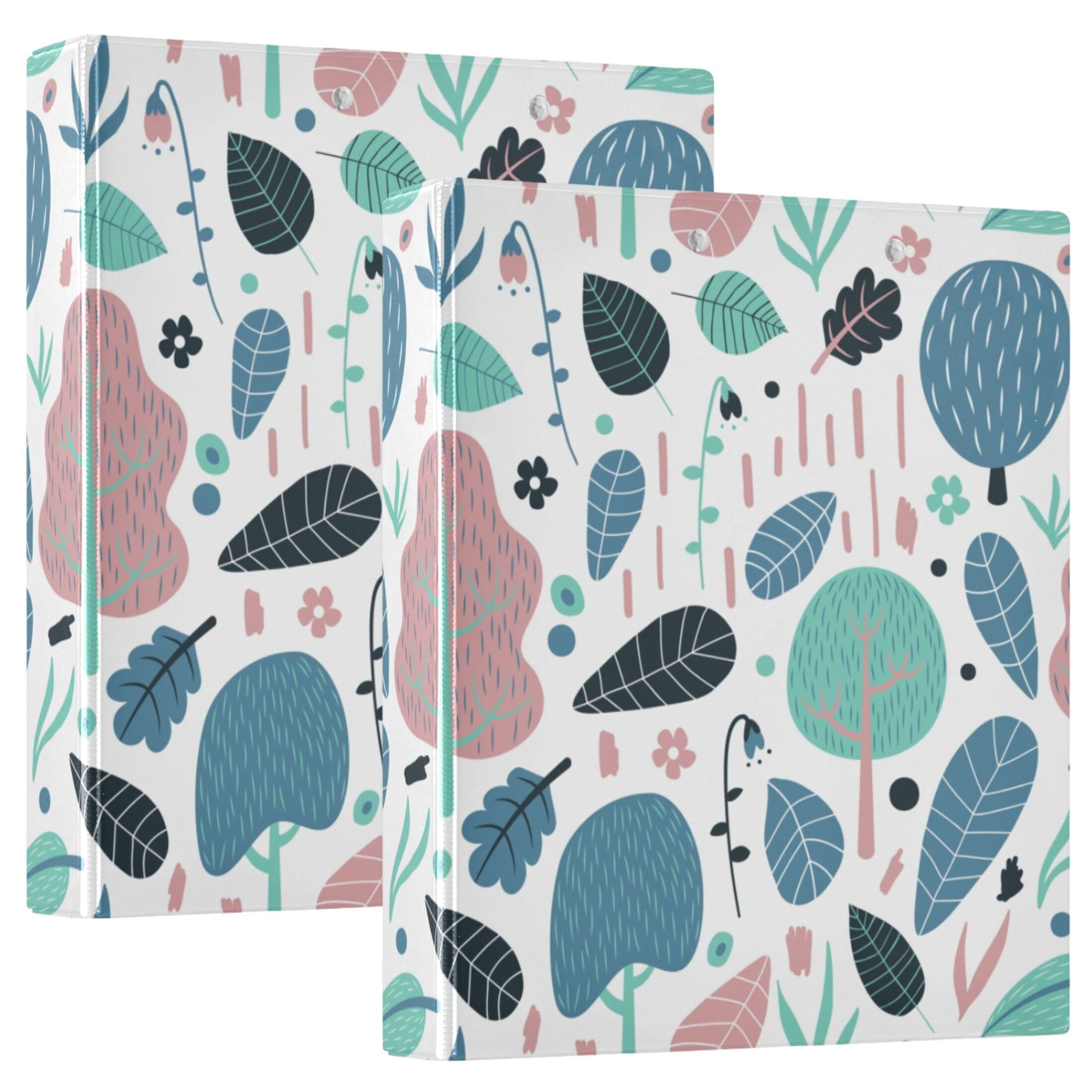 Pink and Blue Plants Leaves Hardcover 3 Ring Binder 1.5 inch Round ...