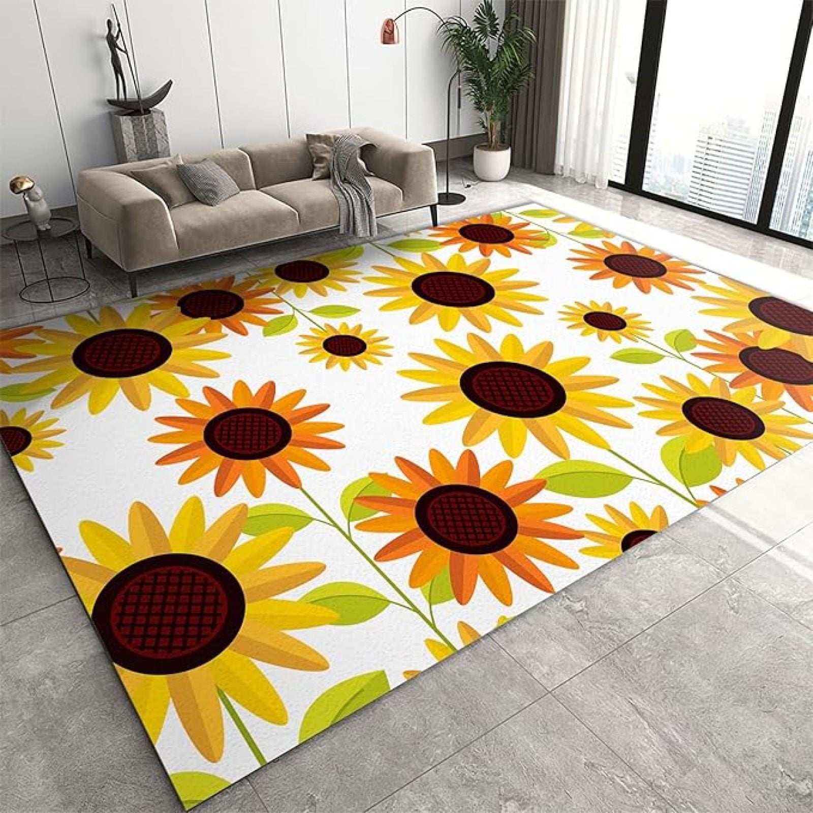 Cartoon Sunflower Flowers Area Carpet, Cute And Childlike Prints ...
