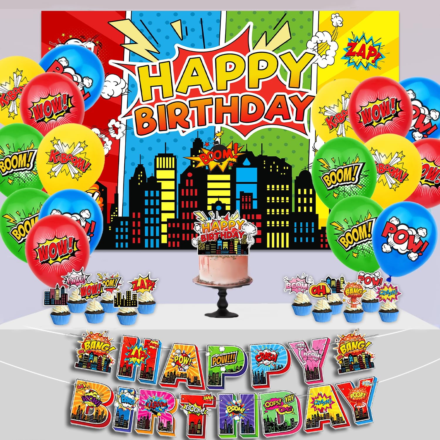 Cartoon Super Hero Theme Birthday Party Decorations MDH1Include Happy ...